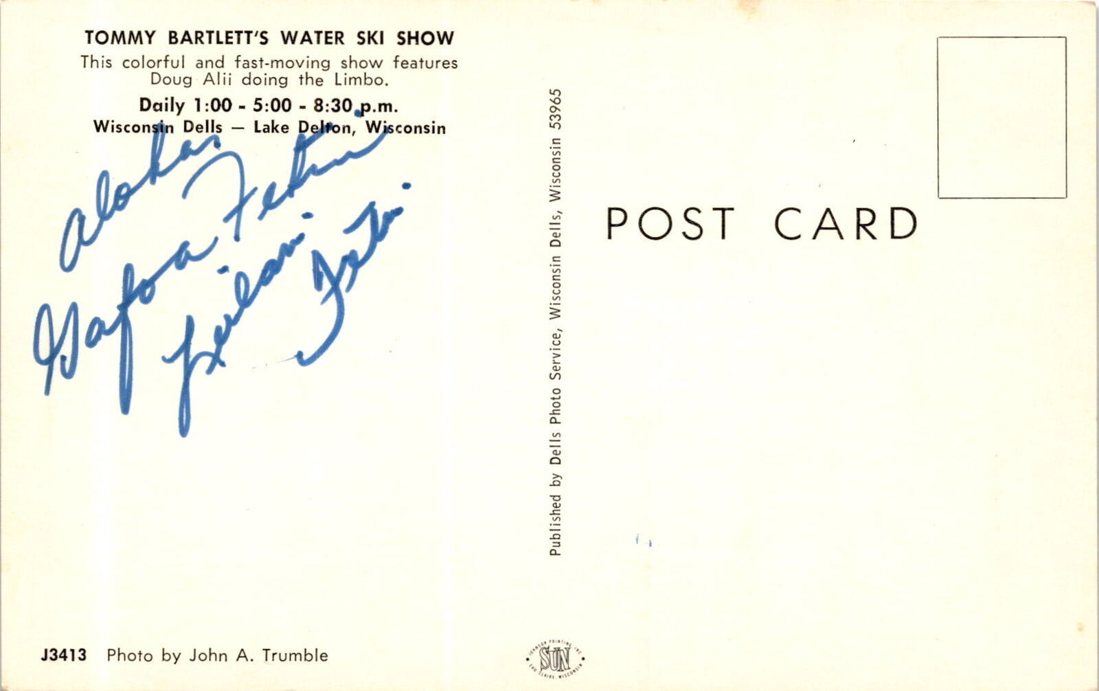 Tommy Bartletts Water Ski Show Wisconsin Dells Doug Alii Lake Postcard ...
