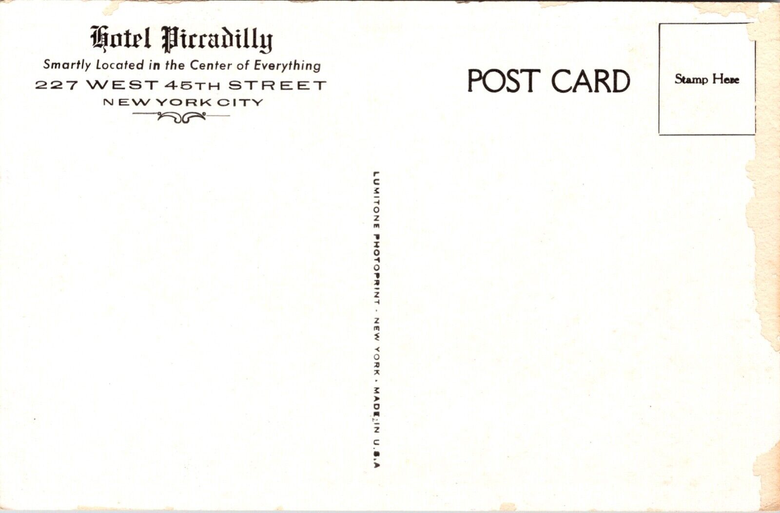 Postcard Multiple Views of Hotel Piccadilly in New York City, New York ...