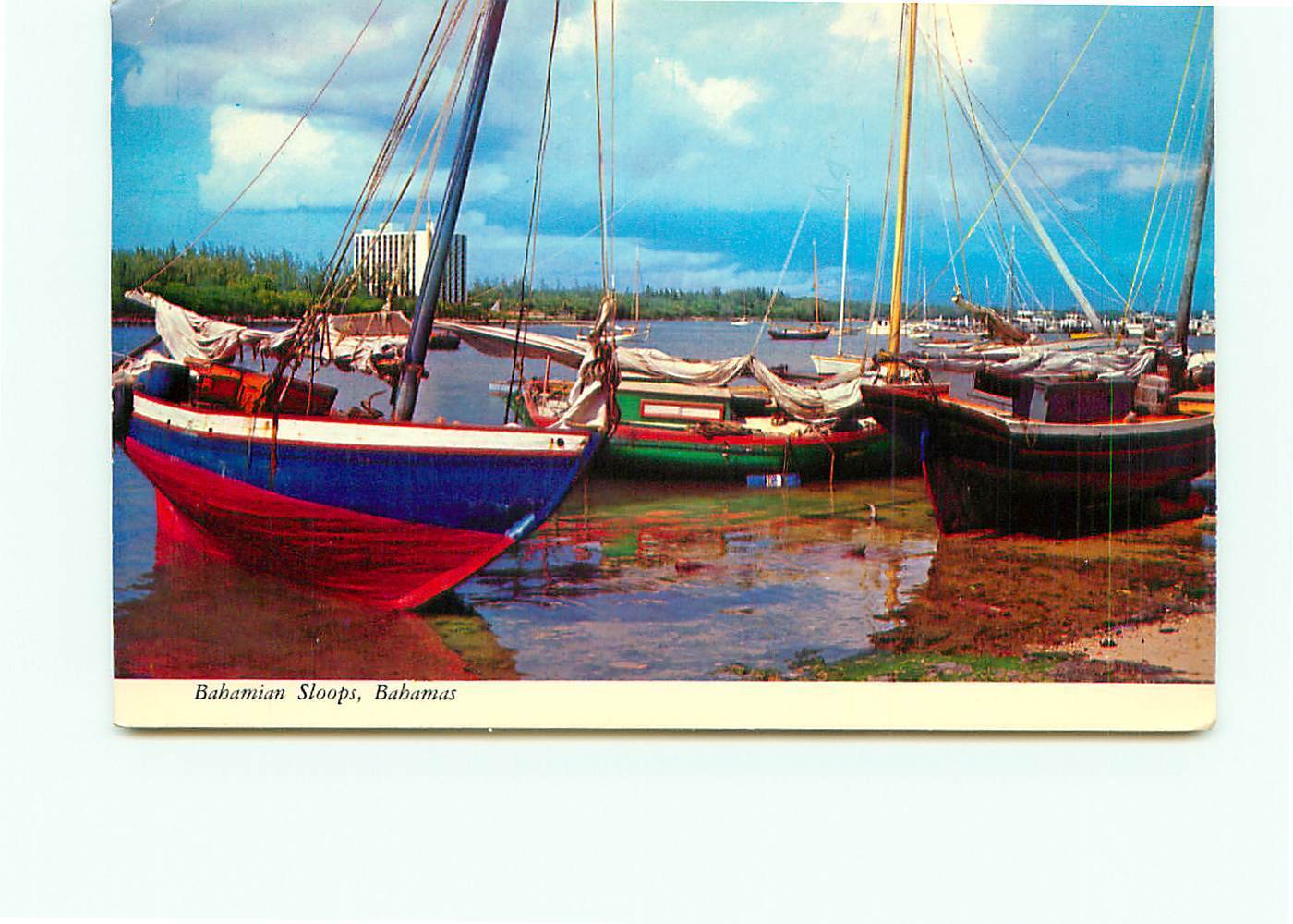 Postcard Carribean Bahamas bahamian Sloops Boats Ship Boats Dry Docked ...