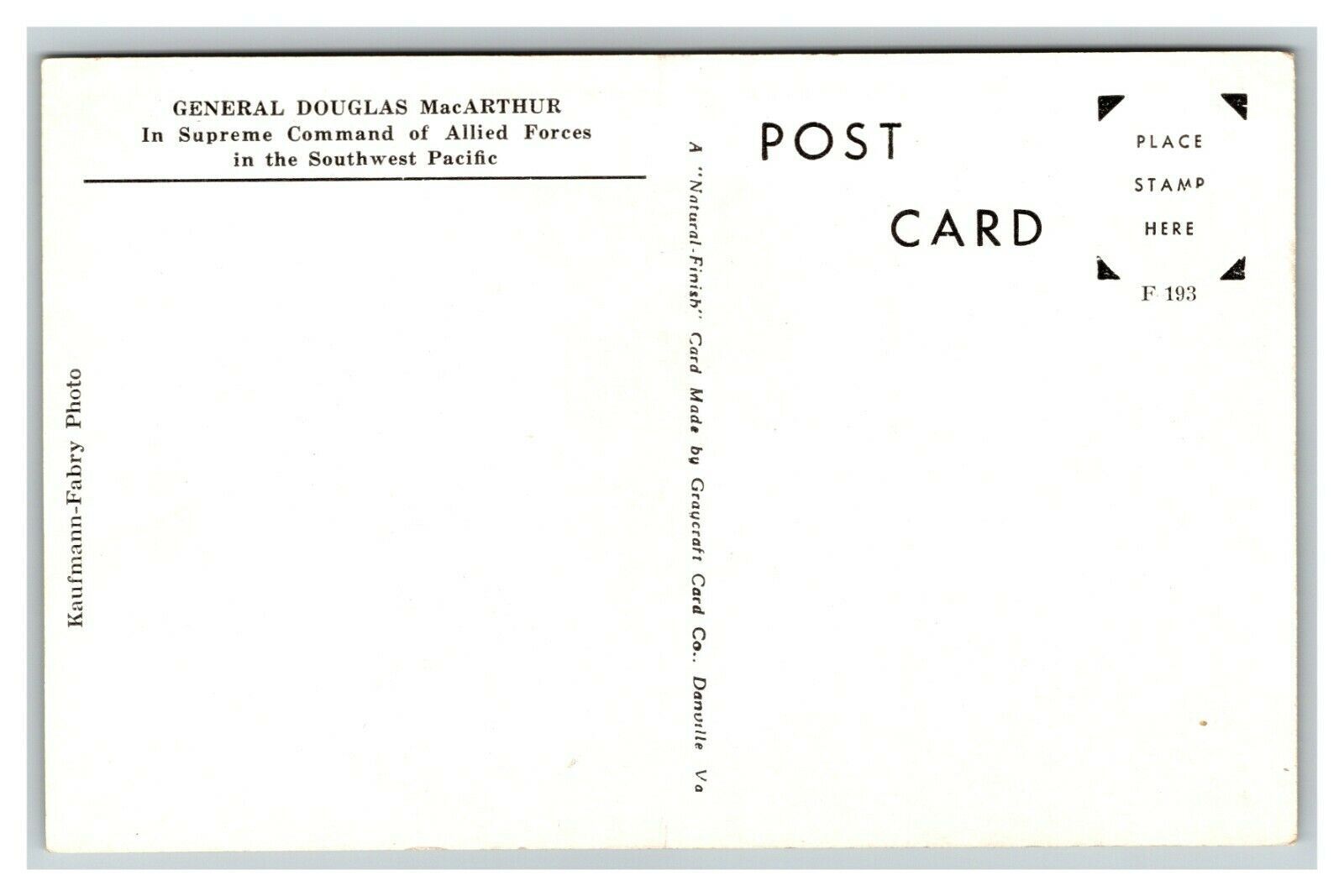 Vintage 1940's Military Postcard General Douglas MacArthur Portrait ...