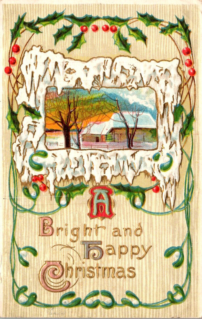 Christmas With Holly and Landscape Scene 1912 | Topics - Holidays ...