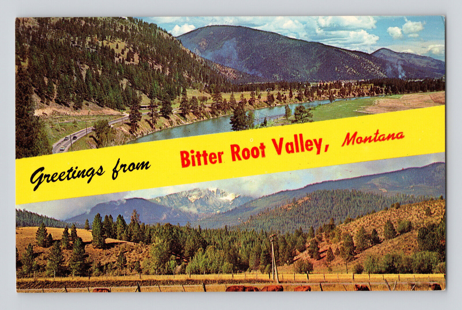 Postcard Montana Bitter Root Valley MT Banner Split View 1960s Unposted ...