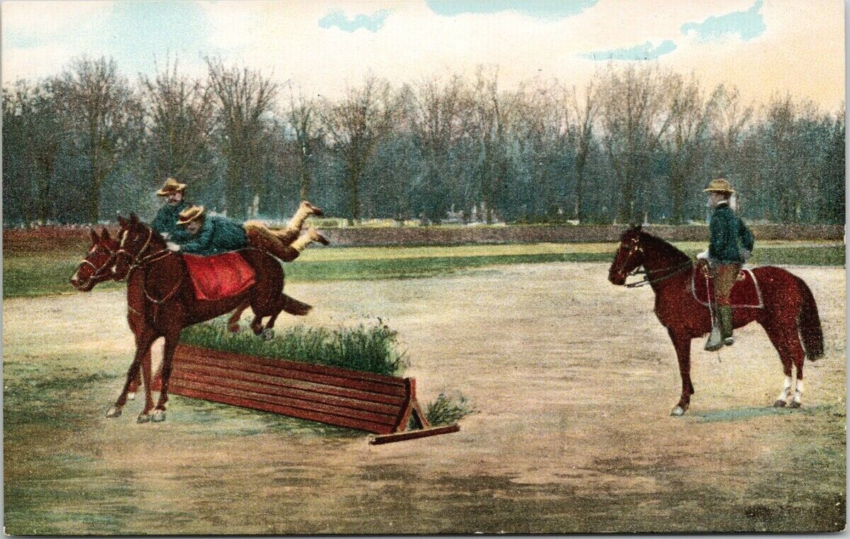 US Army Cavalry Soldiers on Horses Jumping Military Men Unused Postcard ...