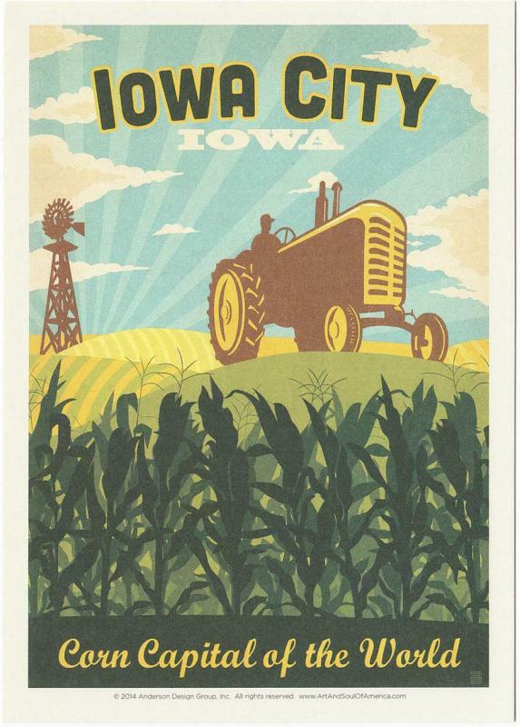 Postcard of Iowa City Corn Capital of the World Travel Poster Style ...
