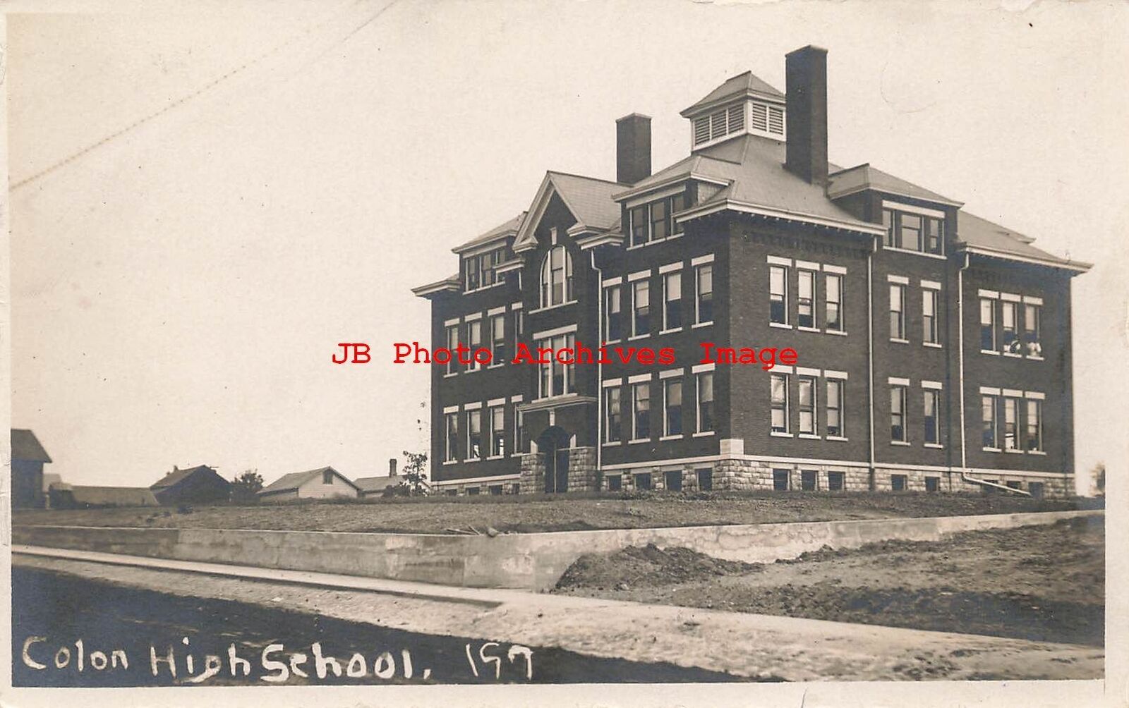 MI, Colon, Michigan, RPPC, Colon High School Building, 1909 PM, Photo ...