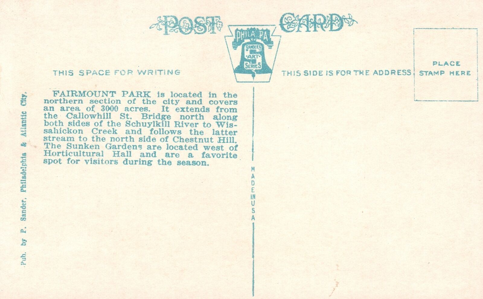 Vintage Postcard 1920's Gustine Lake Fairmount Park Philadelphia ...