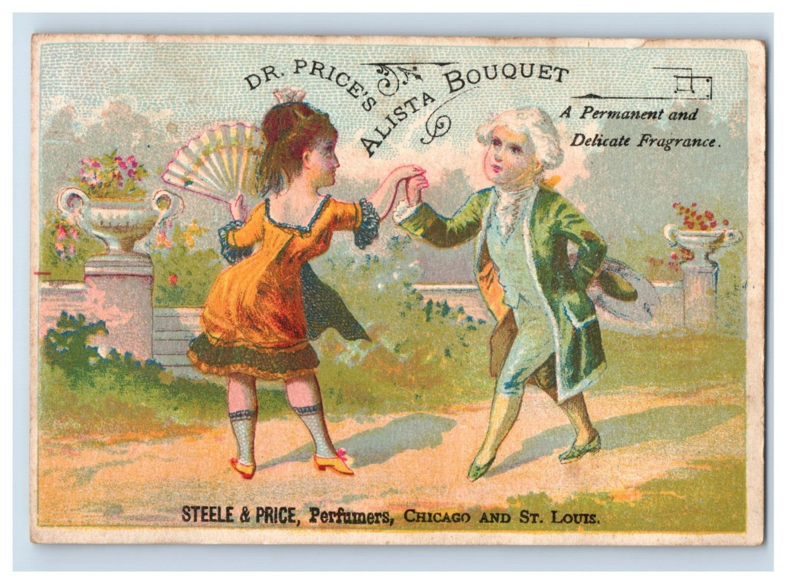 1880s Dr. Price's Alista Bouquet Colonial Couple Dancing F164 | Ephemera - Chromo & Printed ...