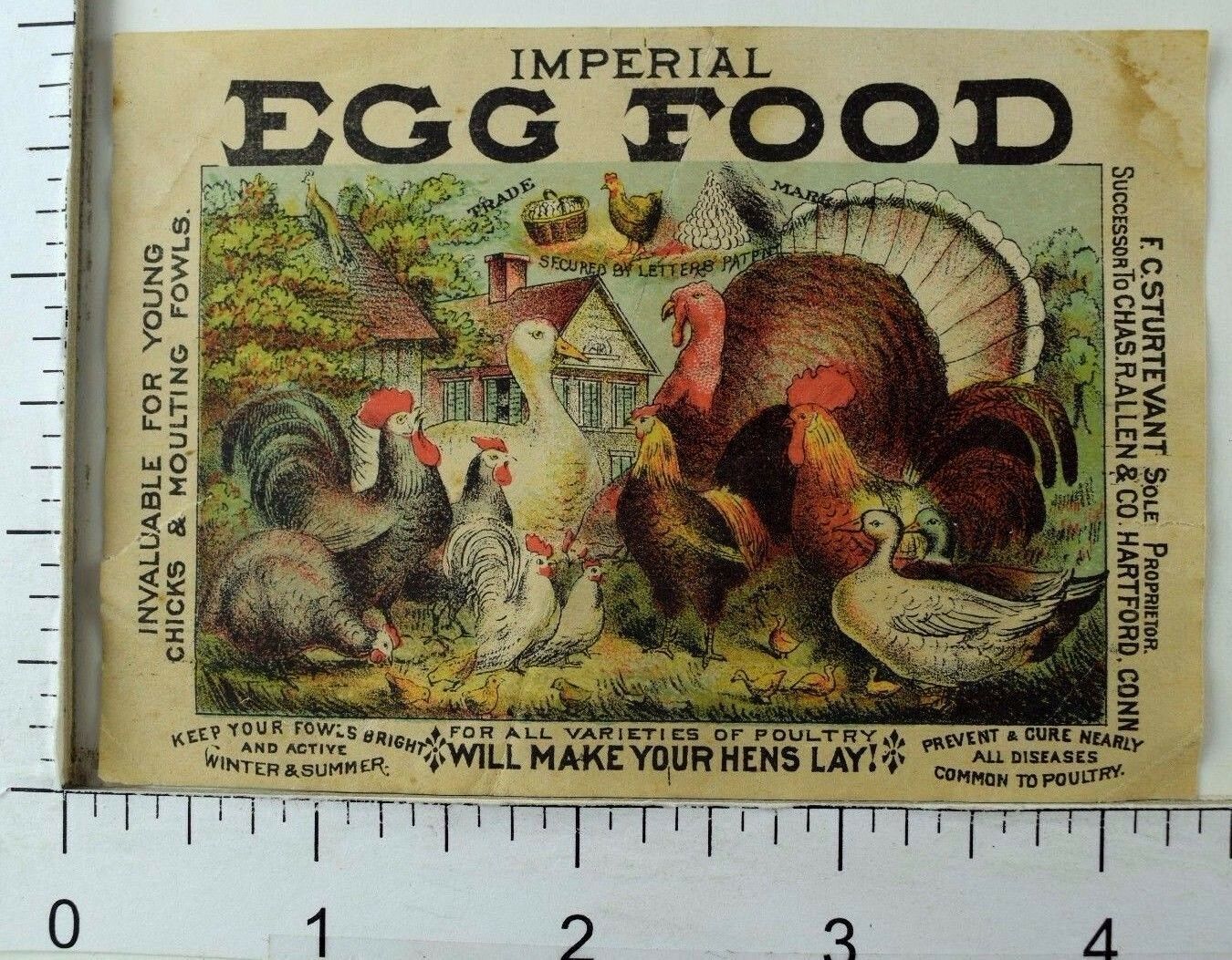 1870's-80's Card Label Imperial Egg Food For Egg-Laying Hens Turkey ...