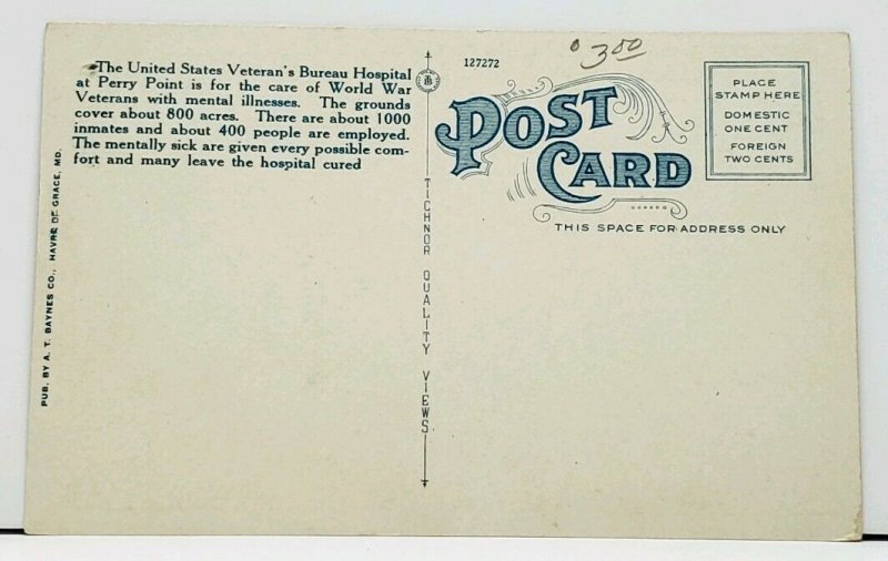 MD Perry Point United States Veteran's Bureau Hospital 1920s Postcard ...