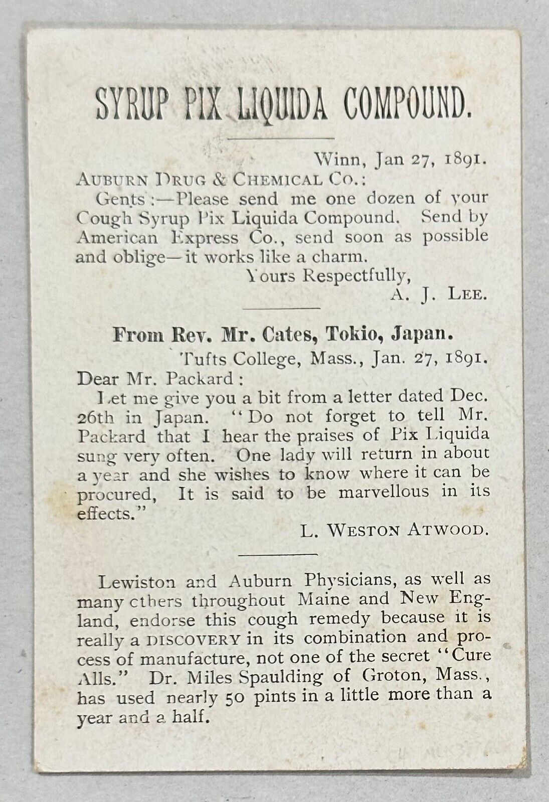 Syrup Pix Liquid A Compound AUBURN DRUG & CHEMICAL CO Victorian Trade ...