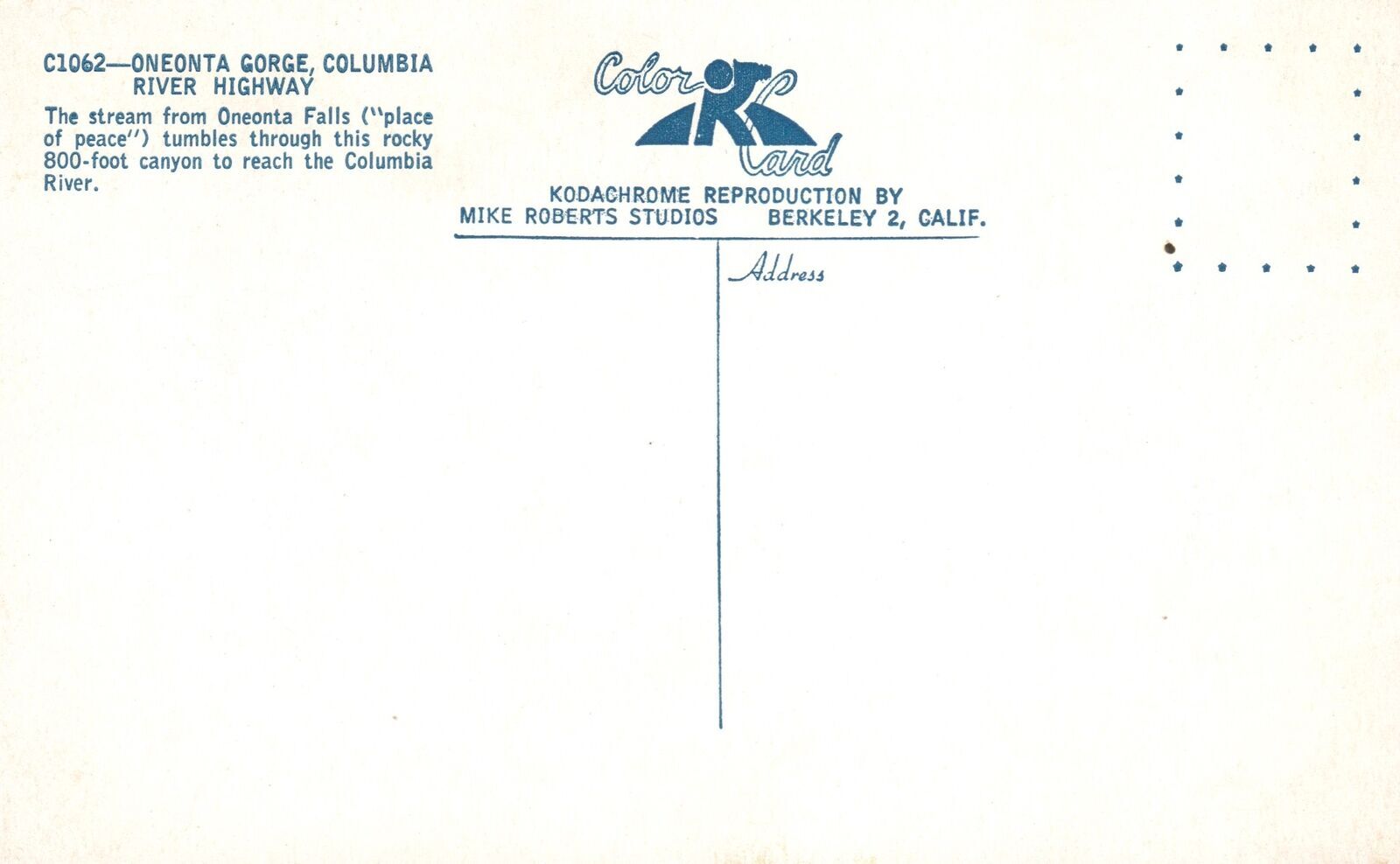 Vintage Postcard Oneonta Falls Waterfalls Gorge Columbia River Highway ...