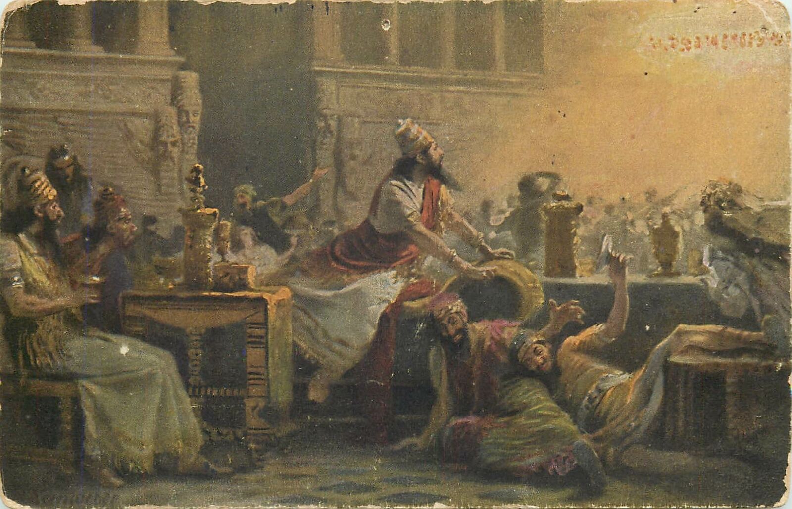 Artist Leinweber Holy Bible scene Daniel writing on the wall Postcard ...