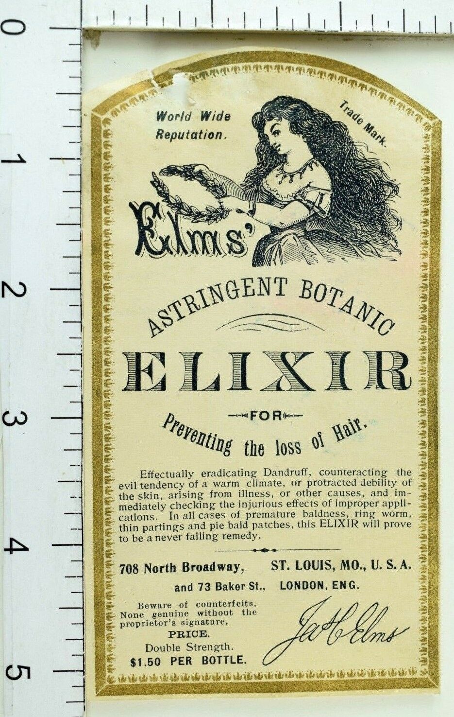 1880's-90's Elm's Astringent Botanic Elixir Bottle Label Victorian ...