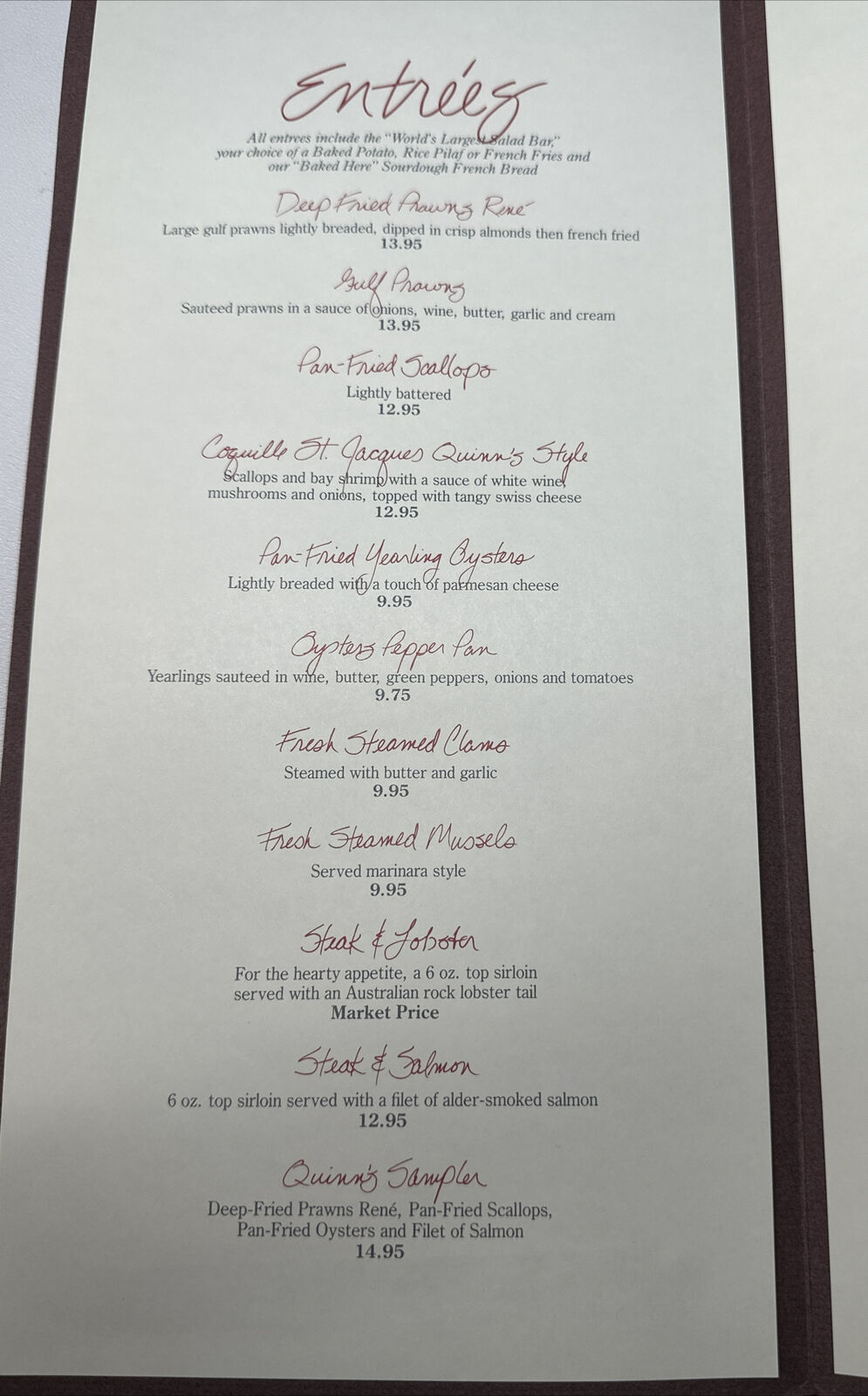 Vintage 80s Quinn's Fish Market & Bar Restaurant Menu Seattle ...