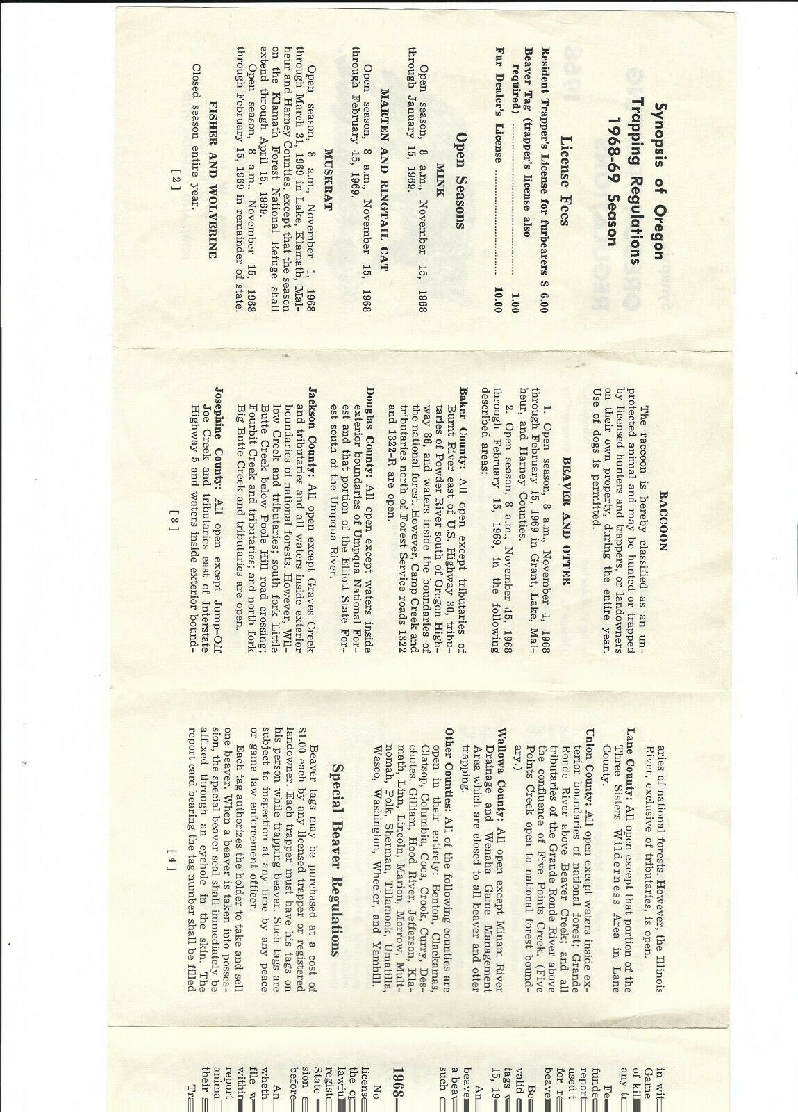 1968 Oregon Trapping Regulations Synopsis 1968-1969 Season coyote cover ...