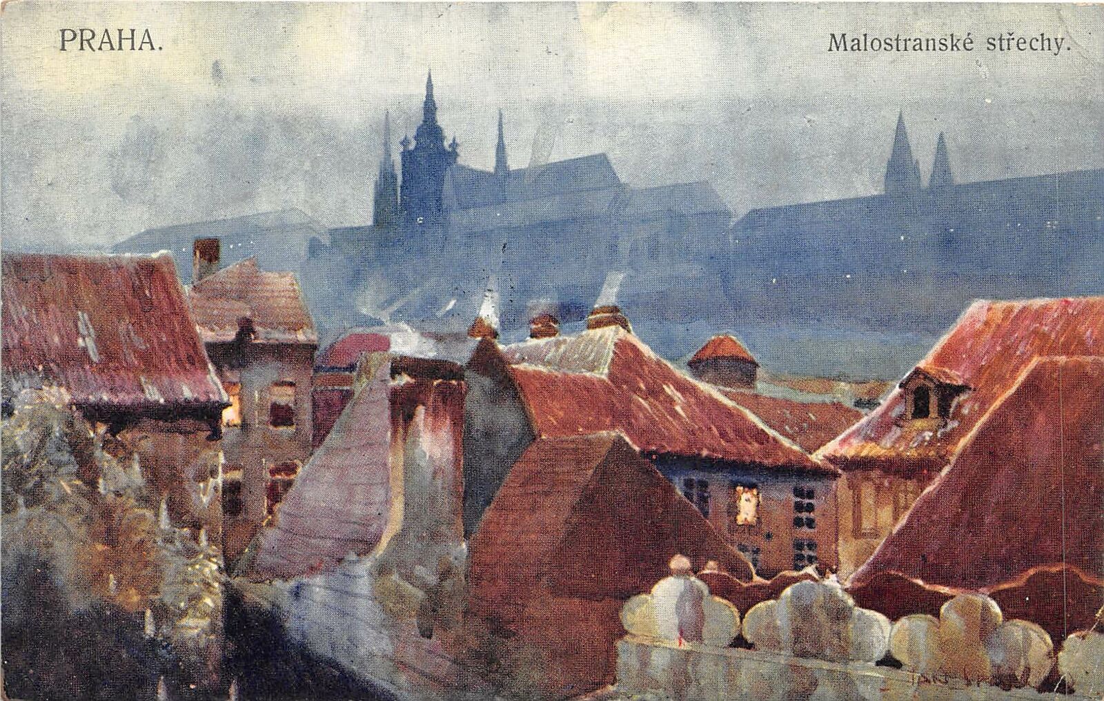 BT2971 praha prague prag czech republic painting postcard small roofs ...