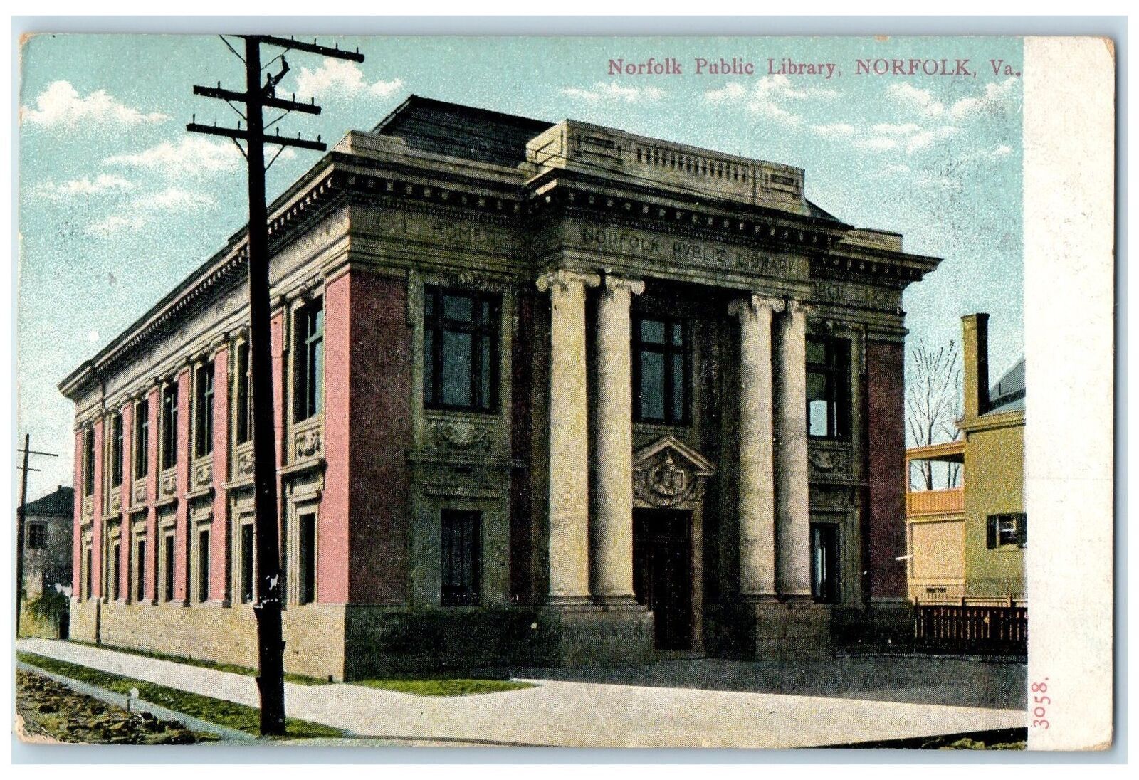 1912 Norfolk Public Library Building Entrance Norfolk Virginia Vintage ...