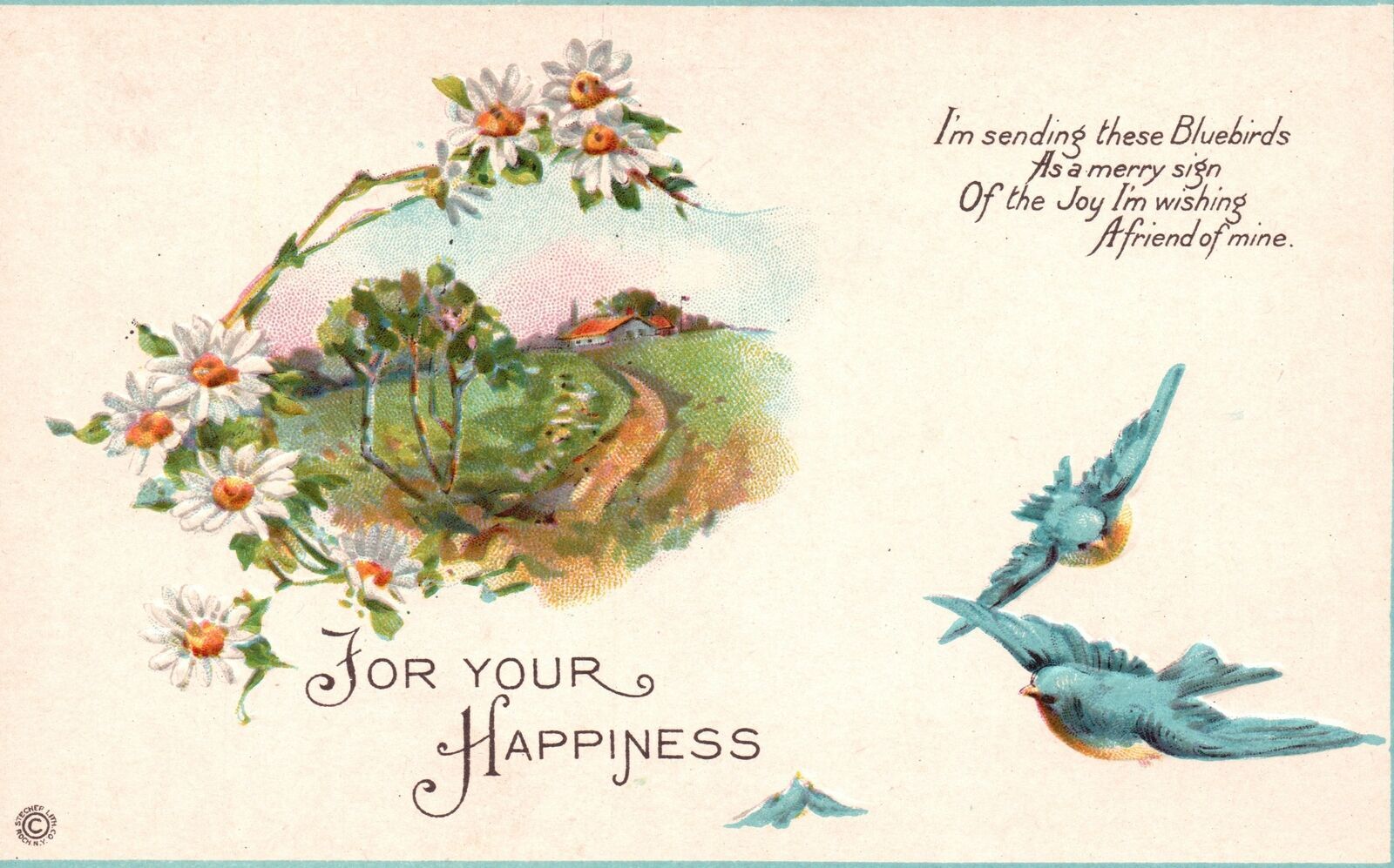 Vintage Postcard For Your Happiness Friendly Wish Sending Merry Sign ...