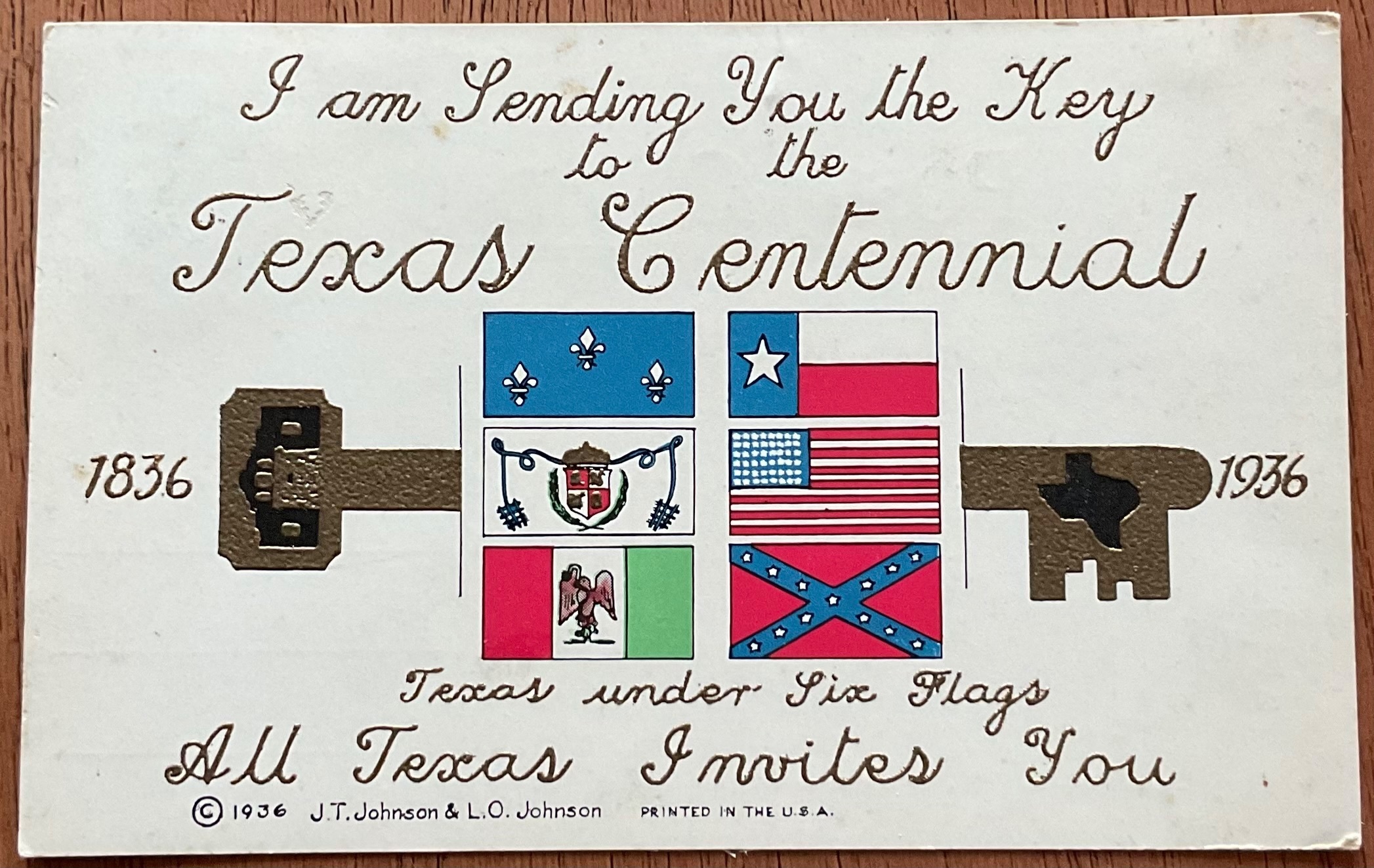 Six Flags Keys to Texas Centennial 1836-1936 Unused but stamped LB ...