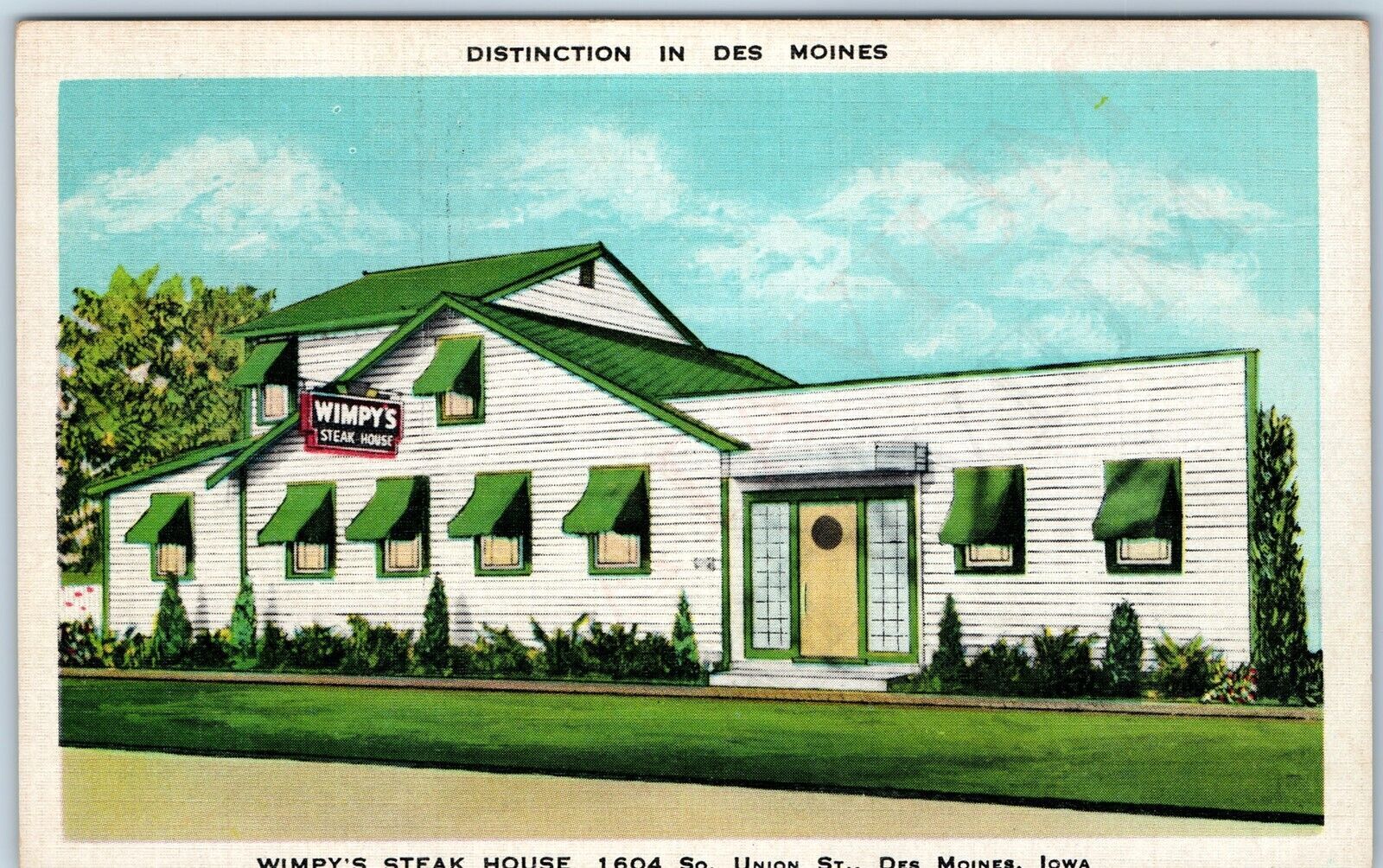 c1950s Des Moines, IA Wimpy's Steak House Roadside Restaurant Union St ...