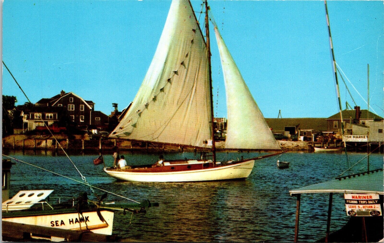 Sailing Ships Houses Lewis Bay Hyannis Cape Cod Mass MA UNP VTG ...