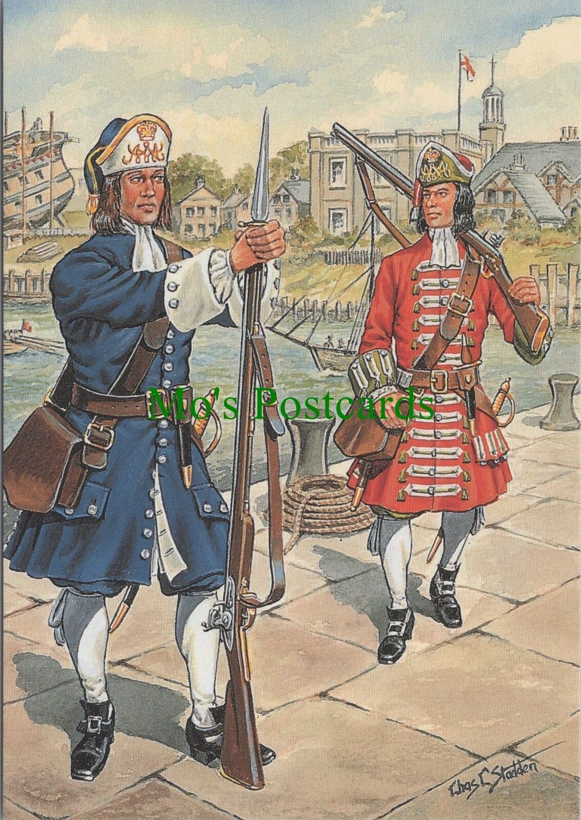 Military Postcard - Uniforms of The Royal Marines, Fusiler, Grenadier ...