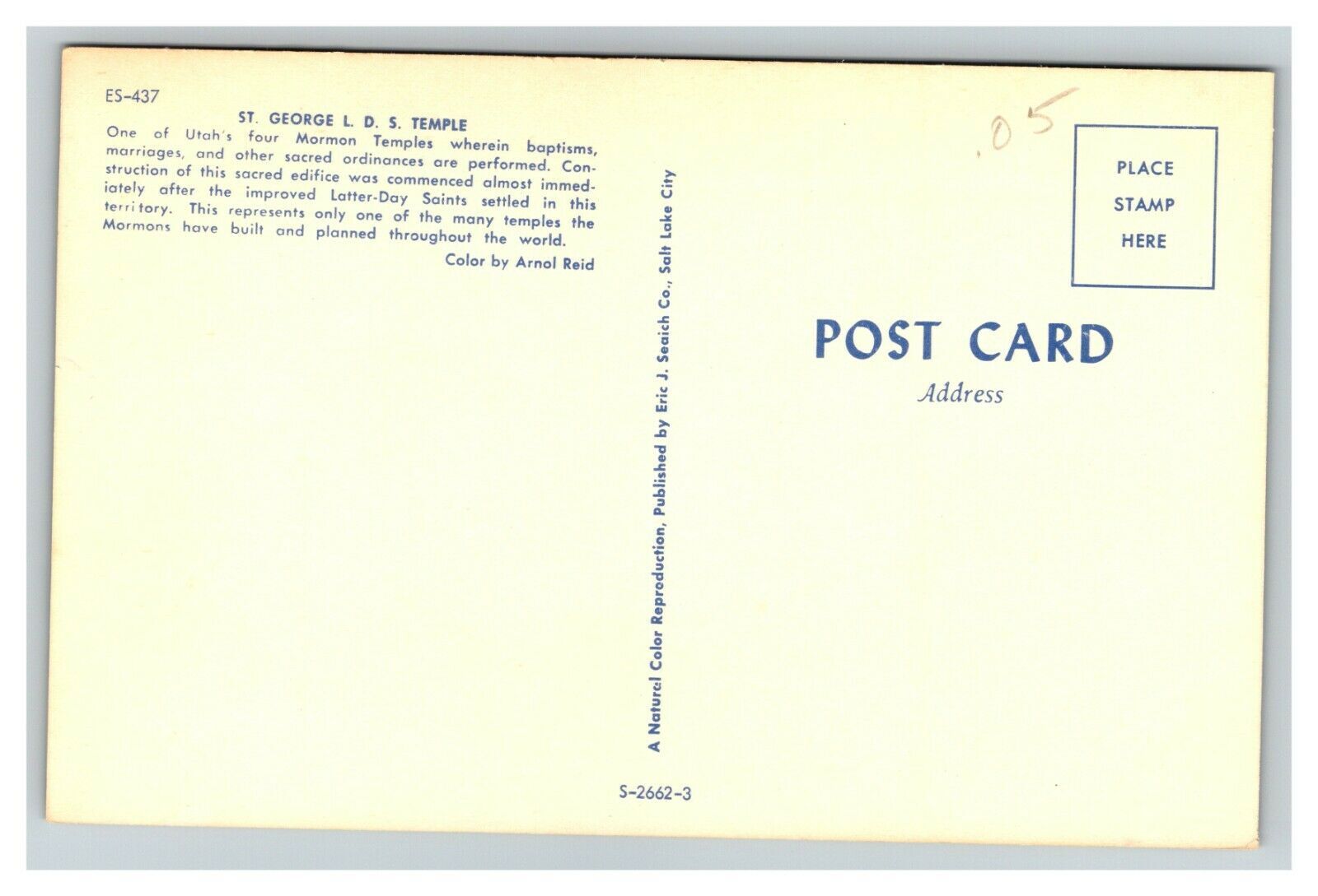 Vintage 1960's Postcard St. George LDS Mormon Temple St. George Utah ...