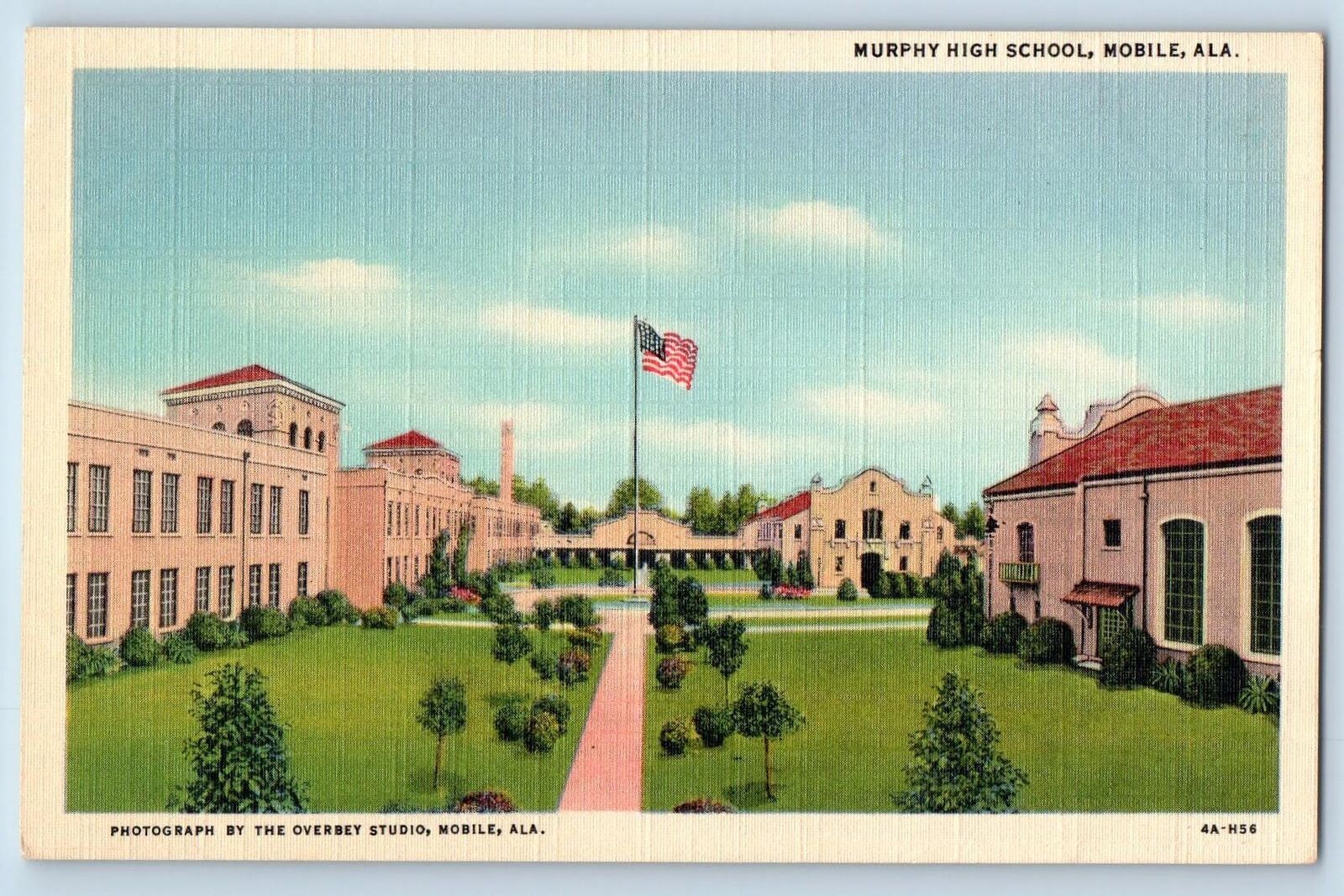 c1940's Murphy High School Building Campus US Flag View Mobile Alabama ...