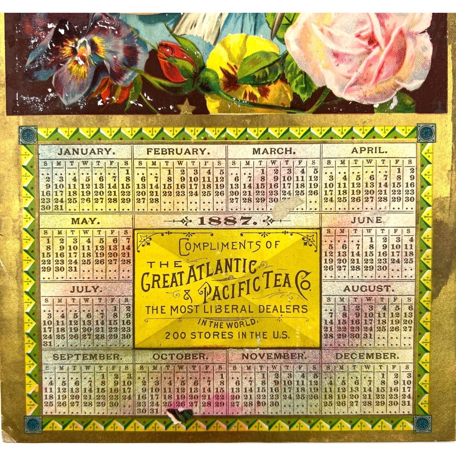 1887 The Great Atlantic & Pacific Tea Co. Antique Victorian Calendar ...