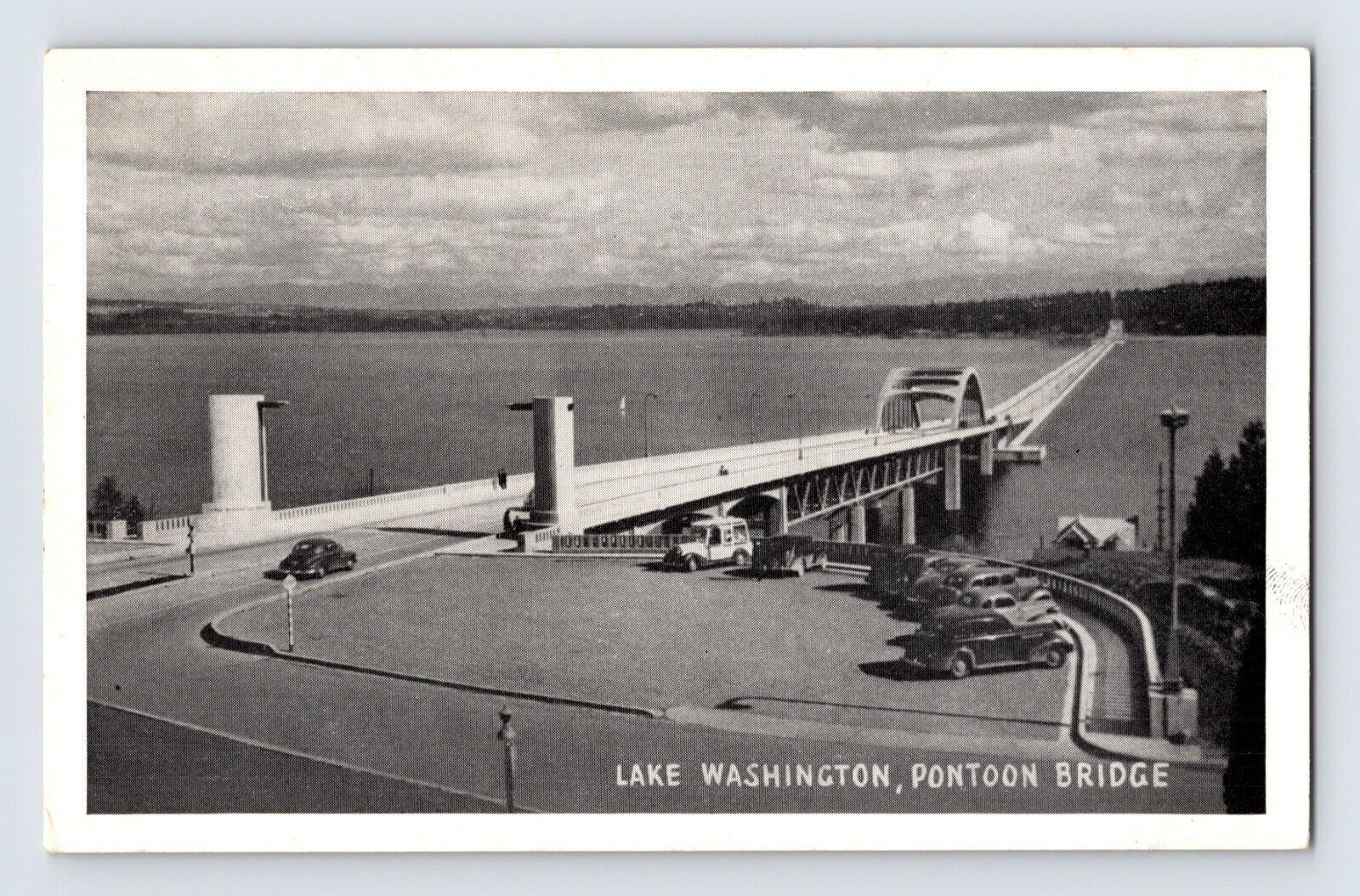 Postcard Washington Seattle WA Lake Floating Pontoon Bridge Cars 1940s ...