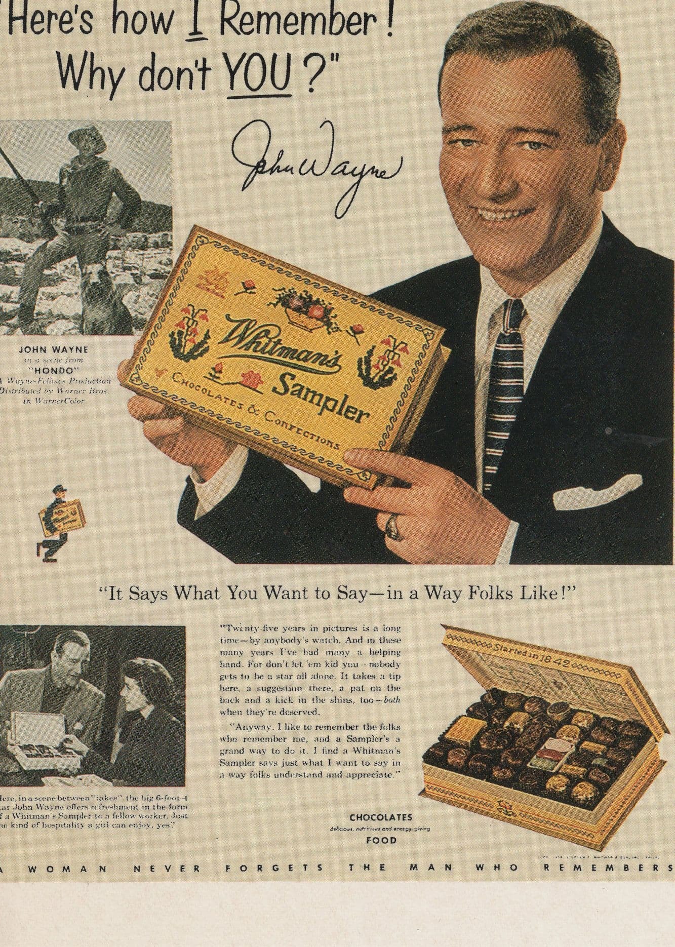 John Wayne Film Star Advertising Whitmans Chocolates Postcard | Topics ...