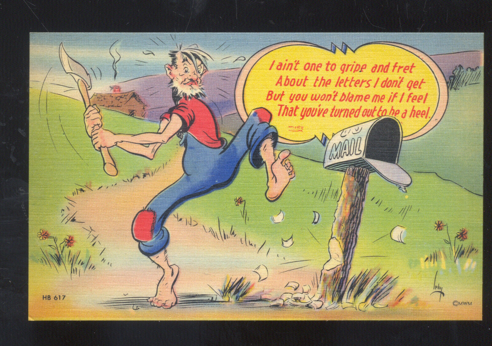 Hillbilly Hitting US Mail Mailbox With AXE Vintage Comic Postcard MWM ...