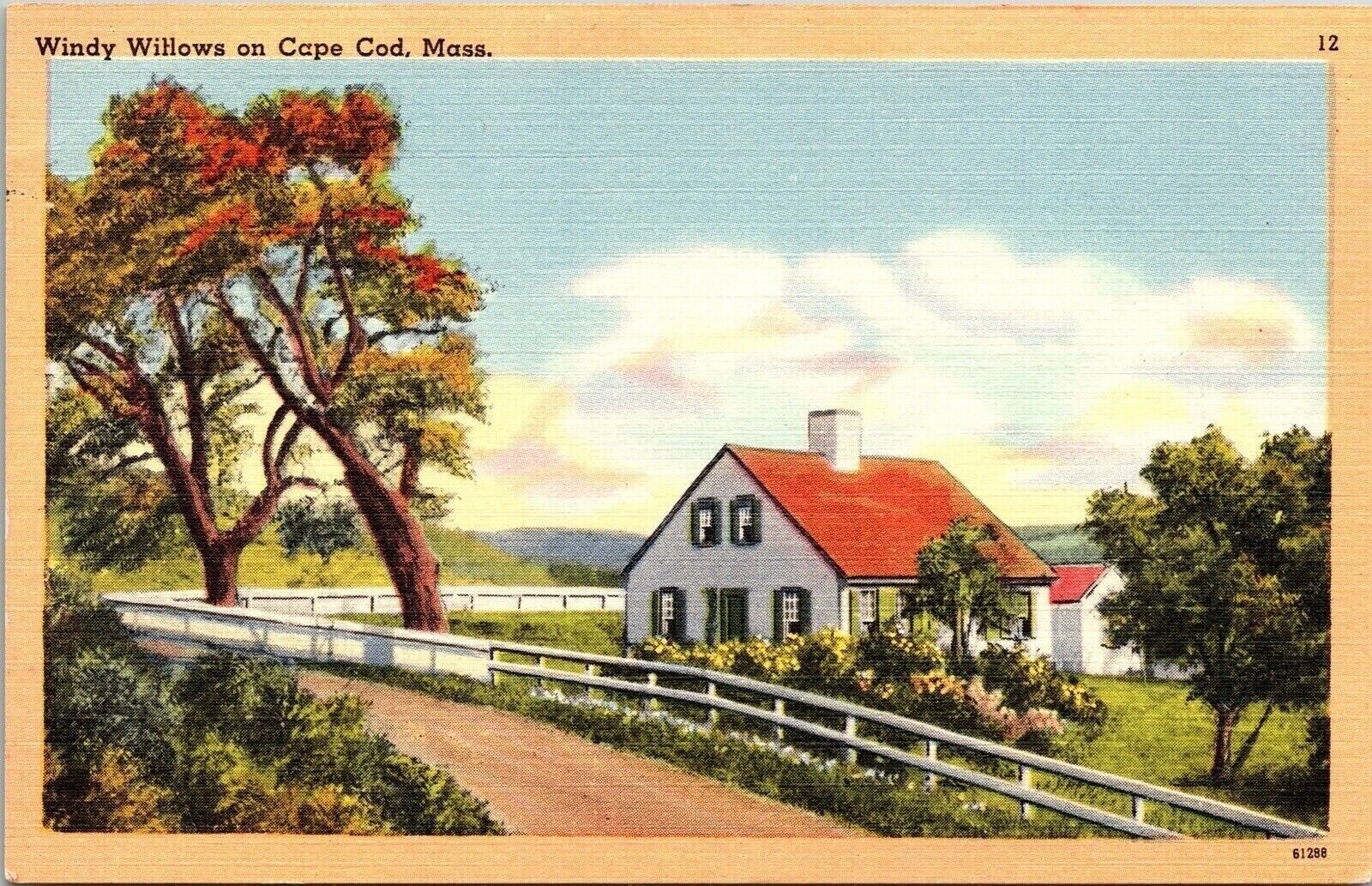 Windy Willows Cape Cod Mass Linen Country Road Vintage Postcard ...