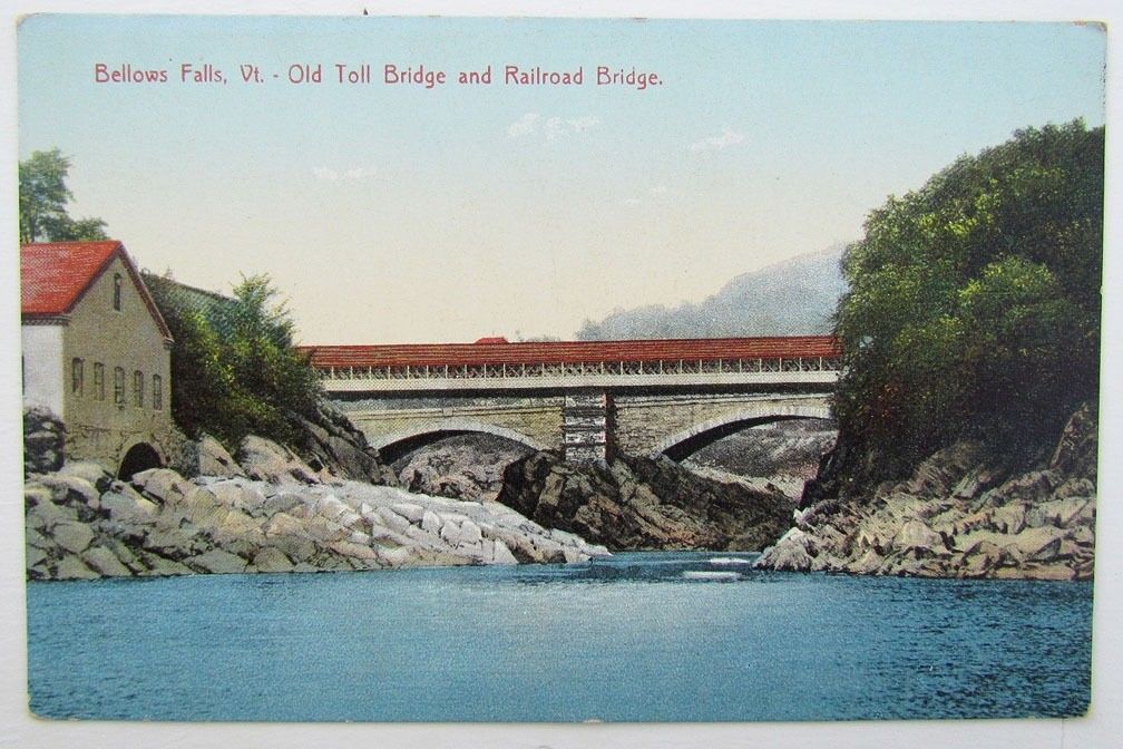 Vintage Postcard Bellows Falls VT Railroad Bridge Train Railway Vermont ...