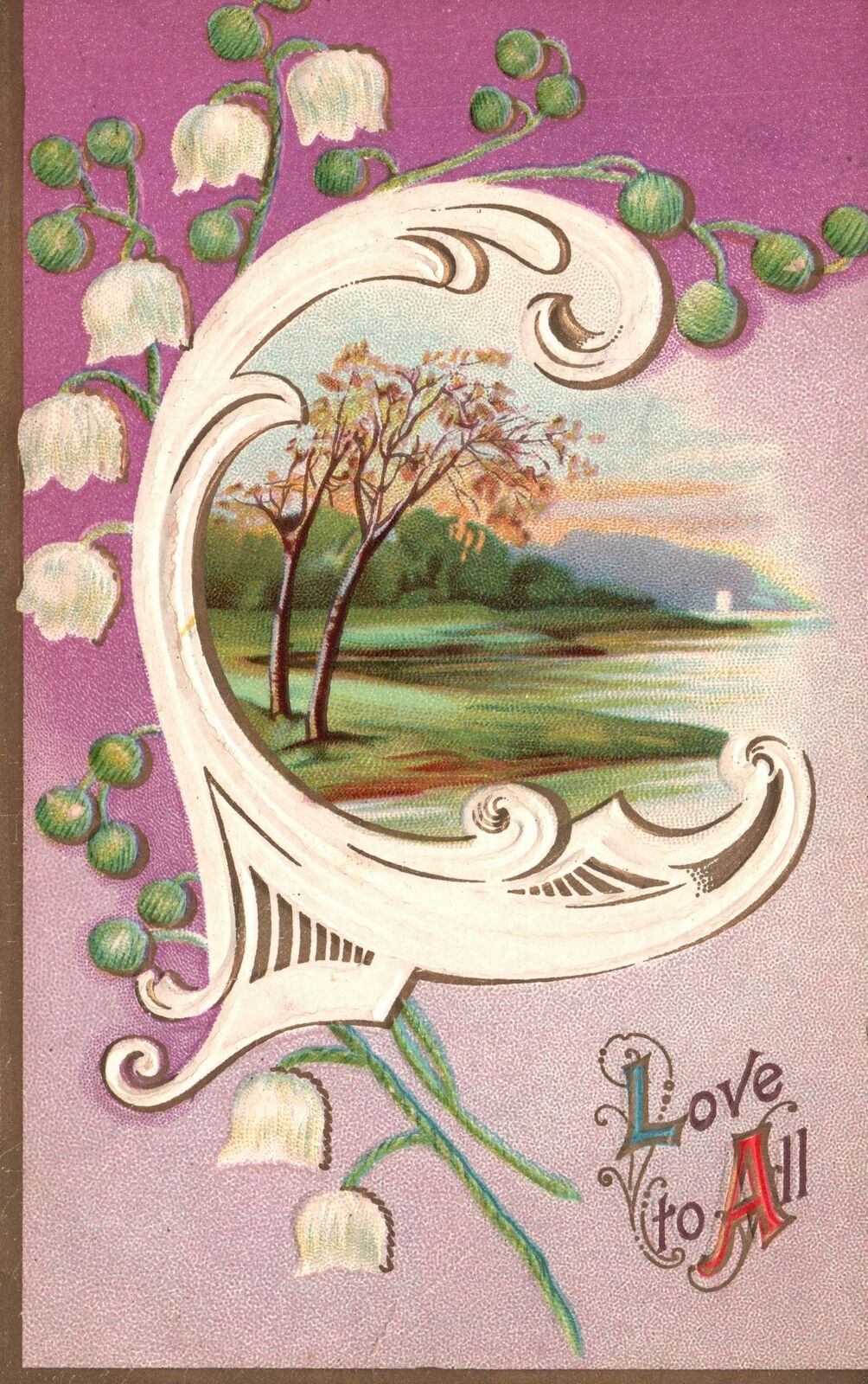 Vintage Postcard 1911 Love To All Calligraphy Big Letter C Nature Lake ...