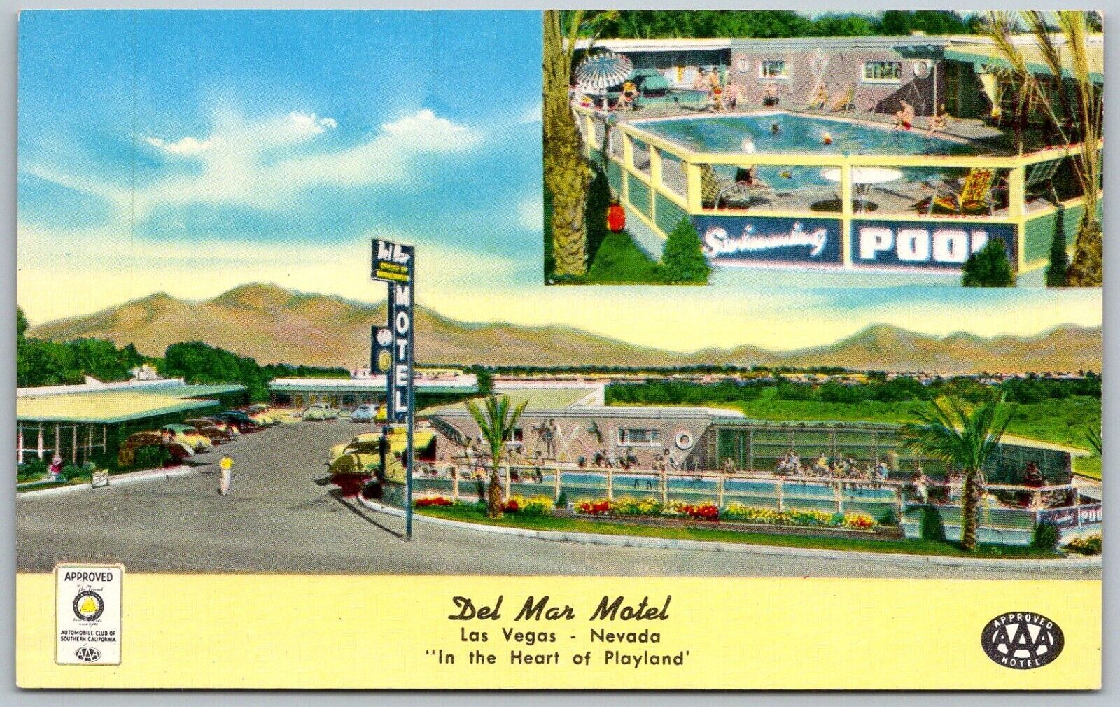 Las Vegas Nevada 1950s Postcard Del Mar Motel Swimming Pool | United ...