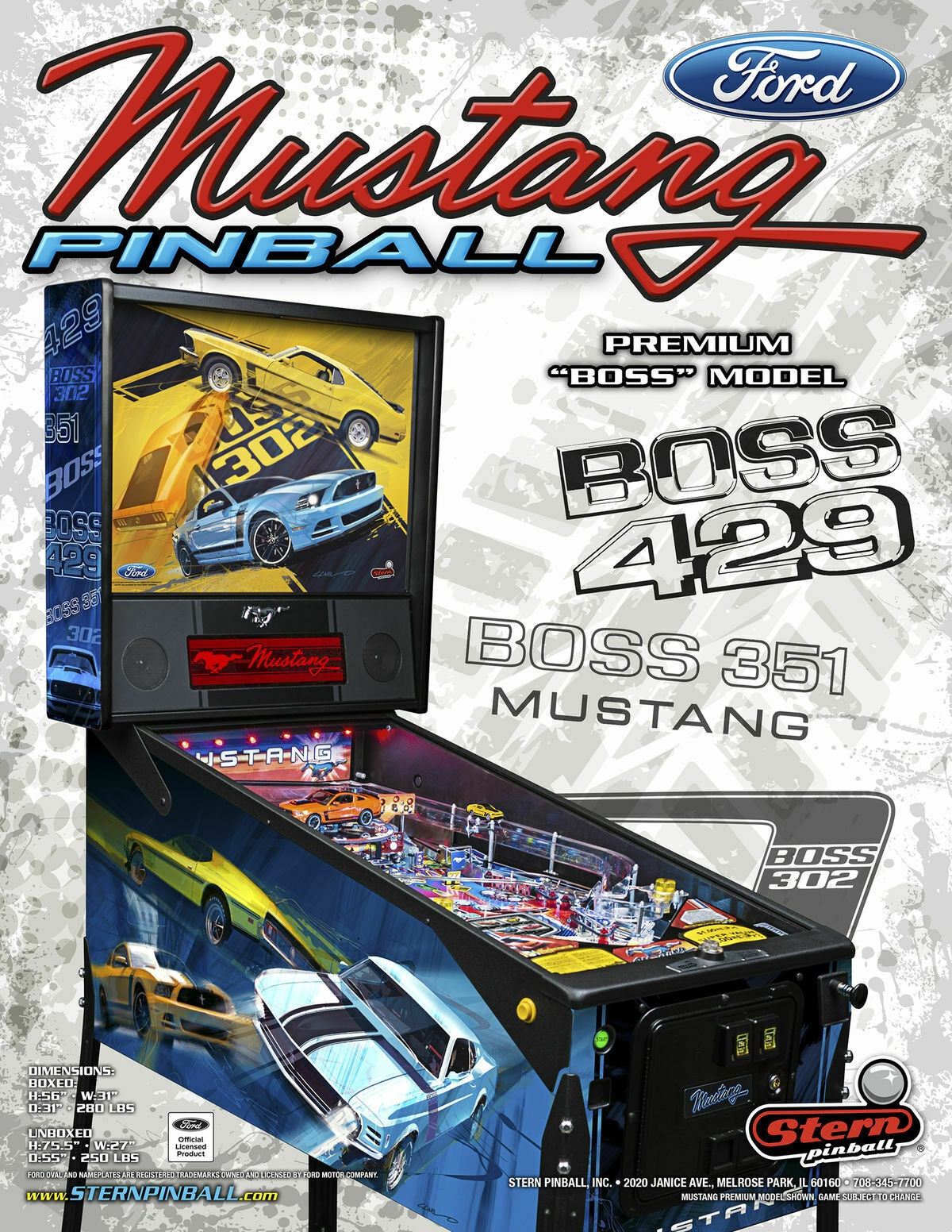 Stern MUSTANG PREMIUM BOSS 429 Original NOS Game Pinball Machine Flyer ...