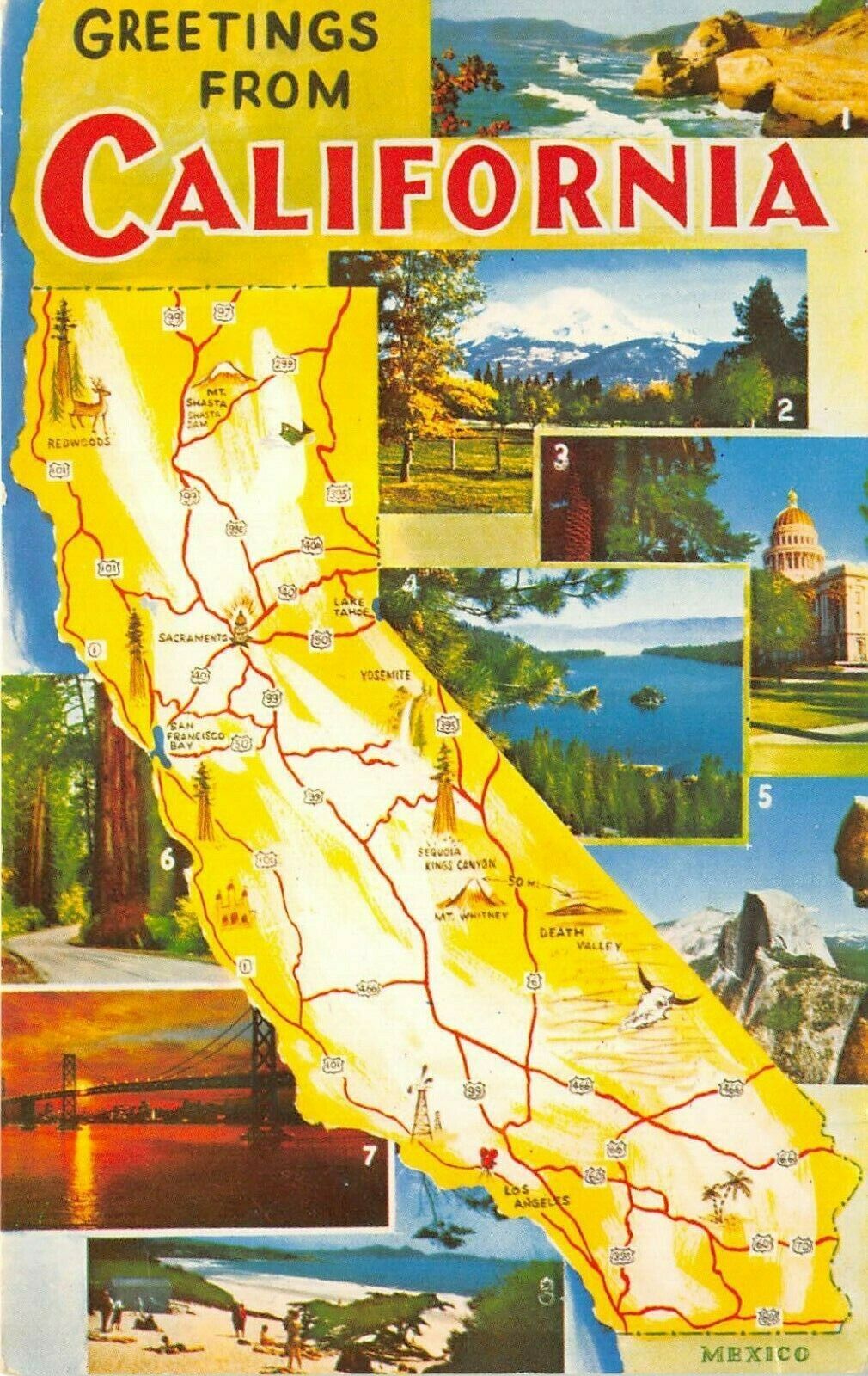 CALIFORNIA 1960s MAP Greetings Postcard Scenic Locations | United ...