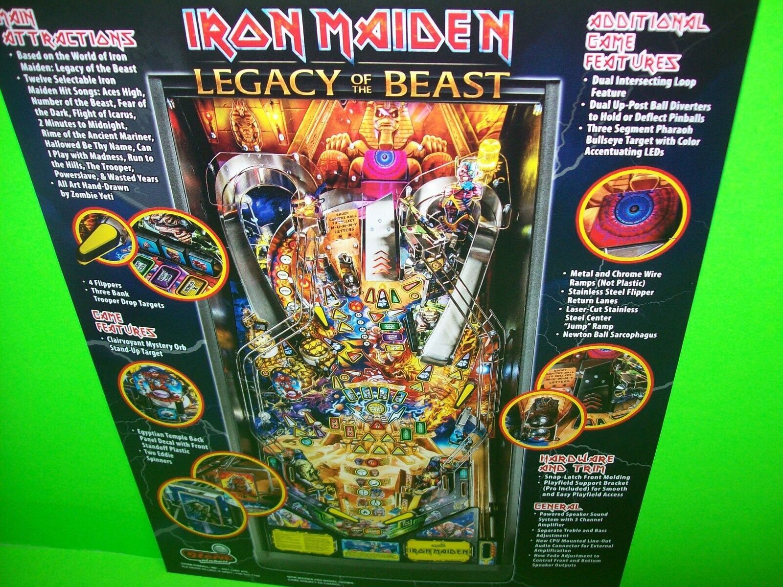 Iron Maiden Stern Pro Pinball FLYER Original NOS Hard Rock Heavy Metal ...