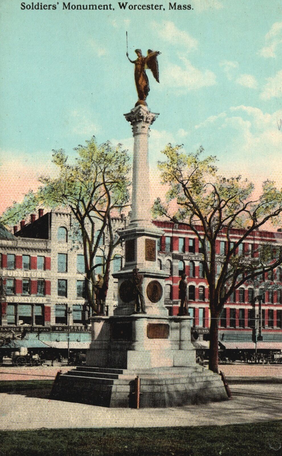 Vintage Postcard Soldiers 1913 Monument Statue Worcester Massachusetts ...