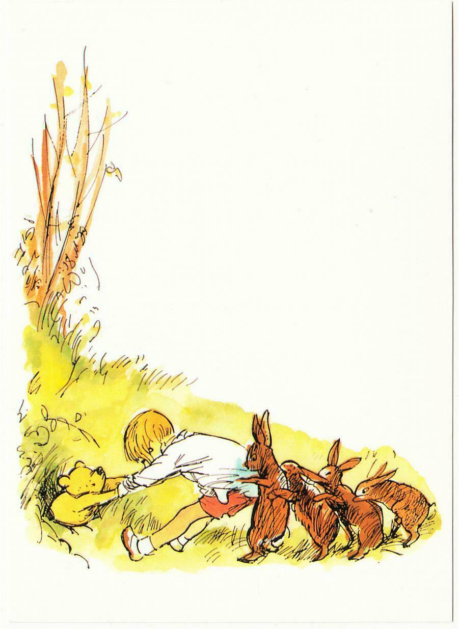 Postcard of Winnie the Pooh Christopher Robin and Rabbits Pull Pooh ...