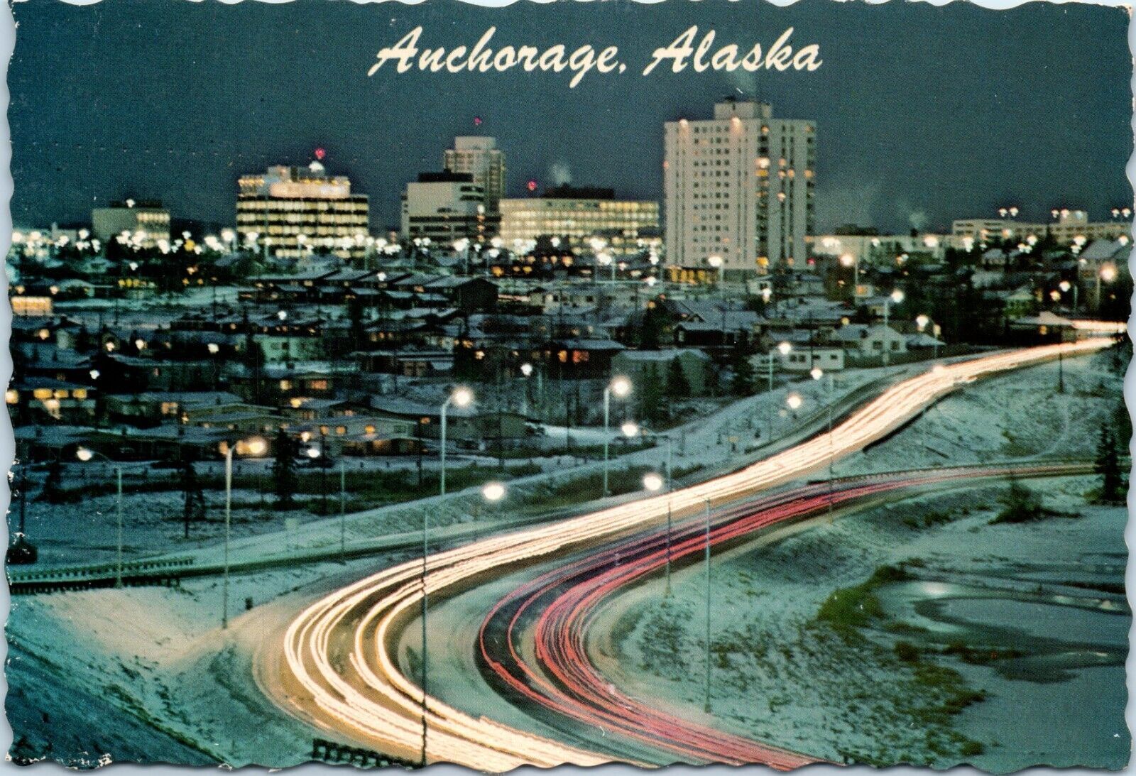 Vtg Postcard 1960s/1970s Anchorage Alaska City Lights Highway Road ...