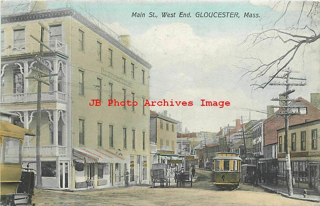 MA, Gloucester, Massachusetts, Main Street, West End Trolley, 1908 PM ...