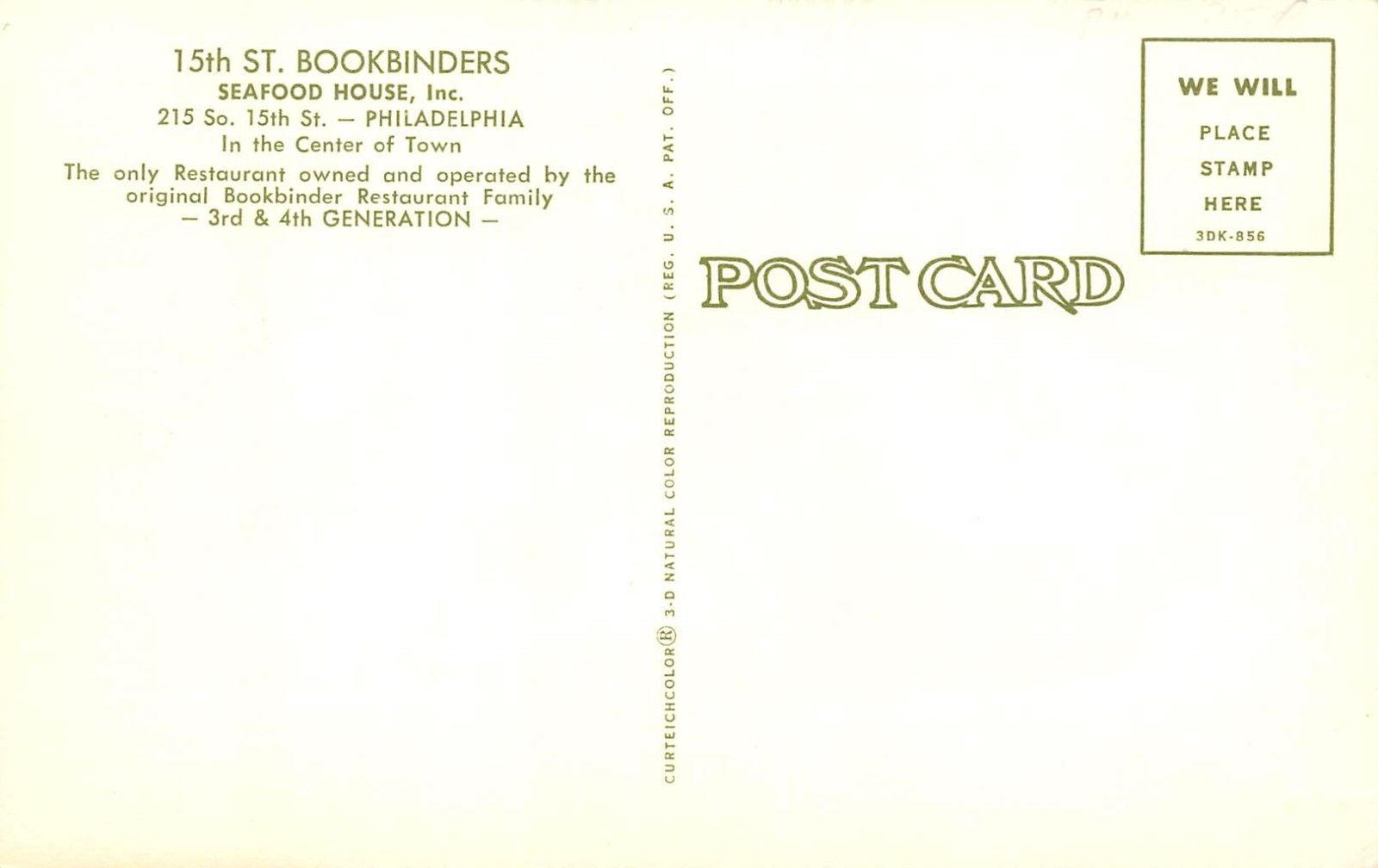 Philadelphia Pennsylvania 1960s Postcard Bookbinders Sea Food House ...