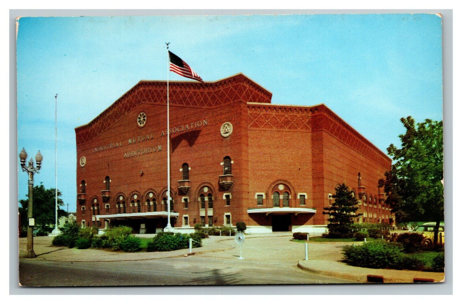 Vintage 1960's Postcard Flag Over The IMA Auditorium in Flint Michigan ...
