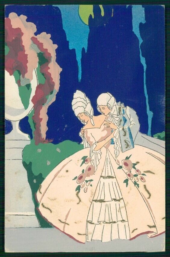 Artist Signed Scattina Art Deco Romantic Couple Hand Painted cartolina ...