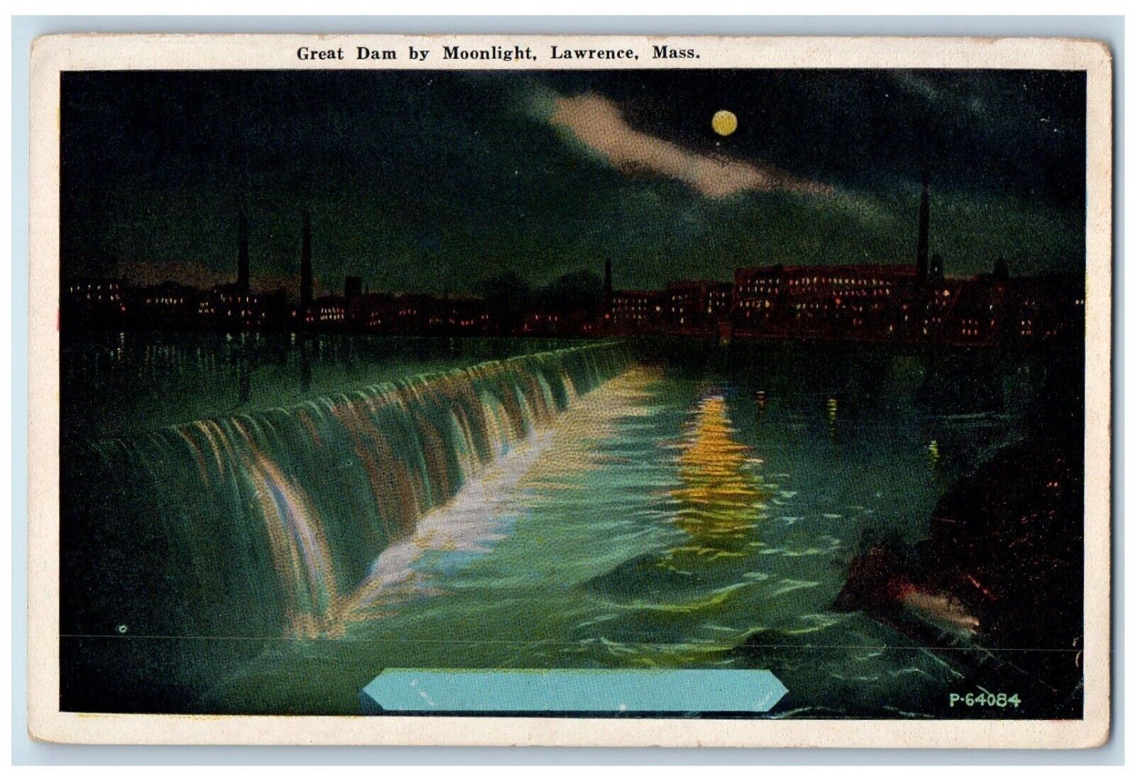 c1930's Great Dam By Moonlight Night View Lawrence Massachusetts MA ...