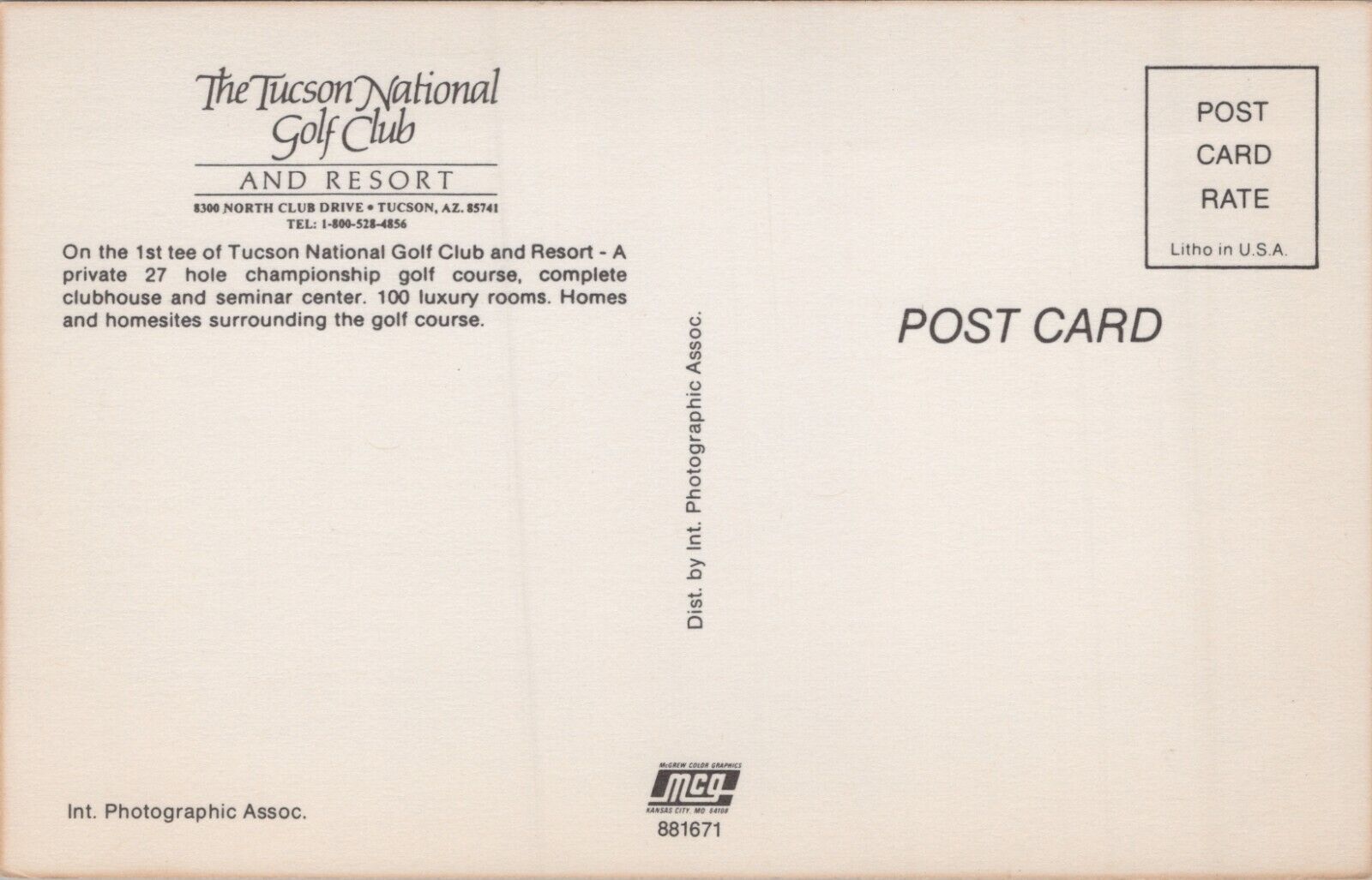 The Tucson National Golf Club And Resort Arizona Postcard C306 | United ...