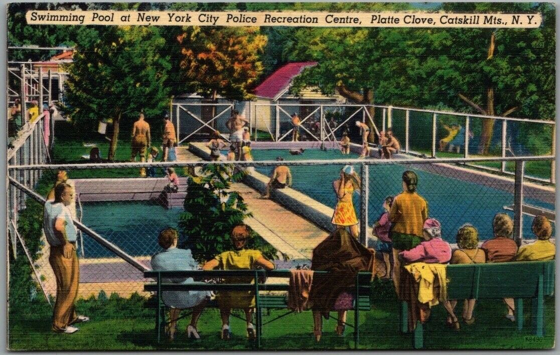1940s Platte Cove, NY Postcard Swimming Pool, NYC Police Recreation ...
