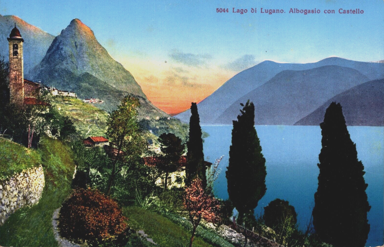 Switzerland Lago di Lugano Albogasio con Castello Vintage Postcard C322 ...